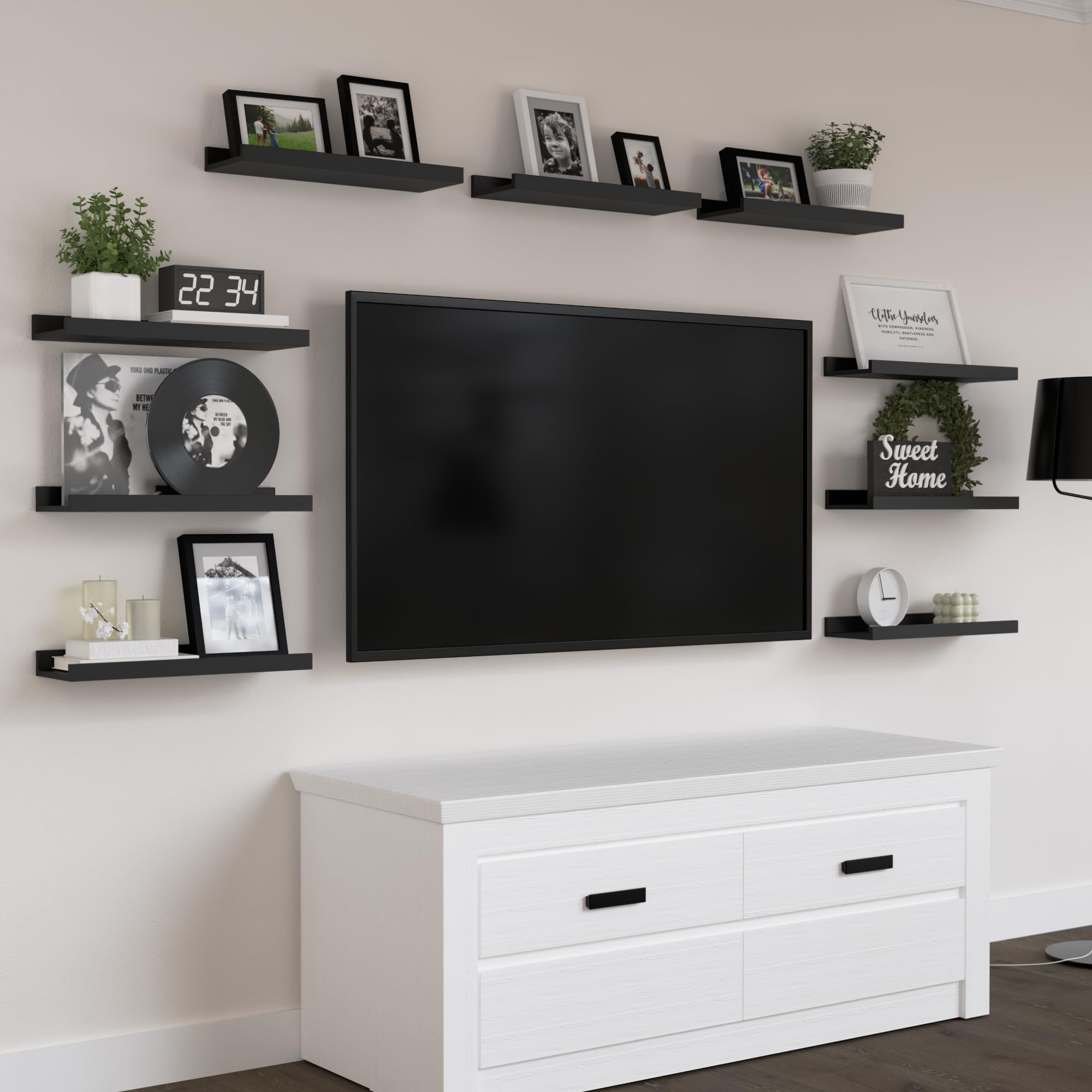 DOLLFIO Floating Shelves Set of 9, Black Wall Shelves with Lip, Display ...