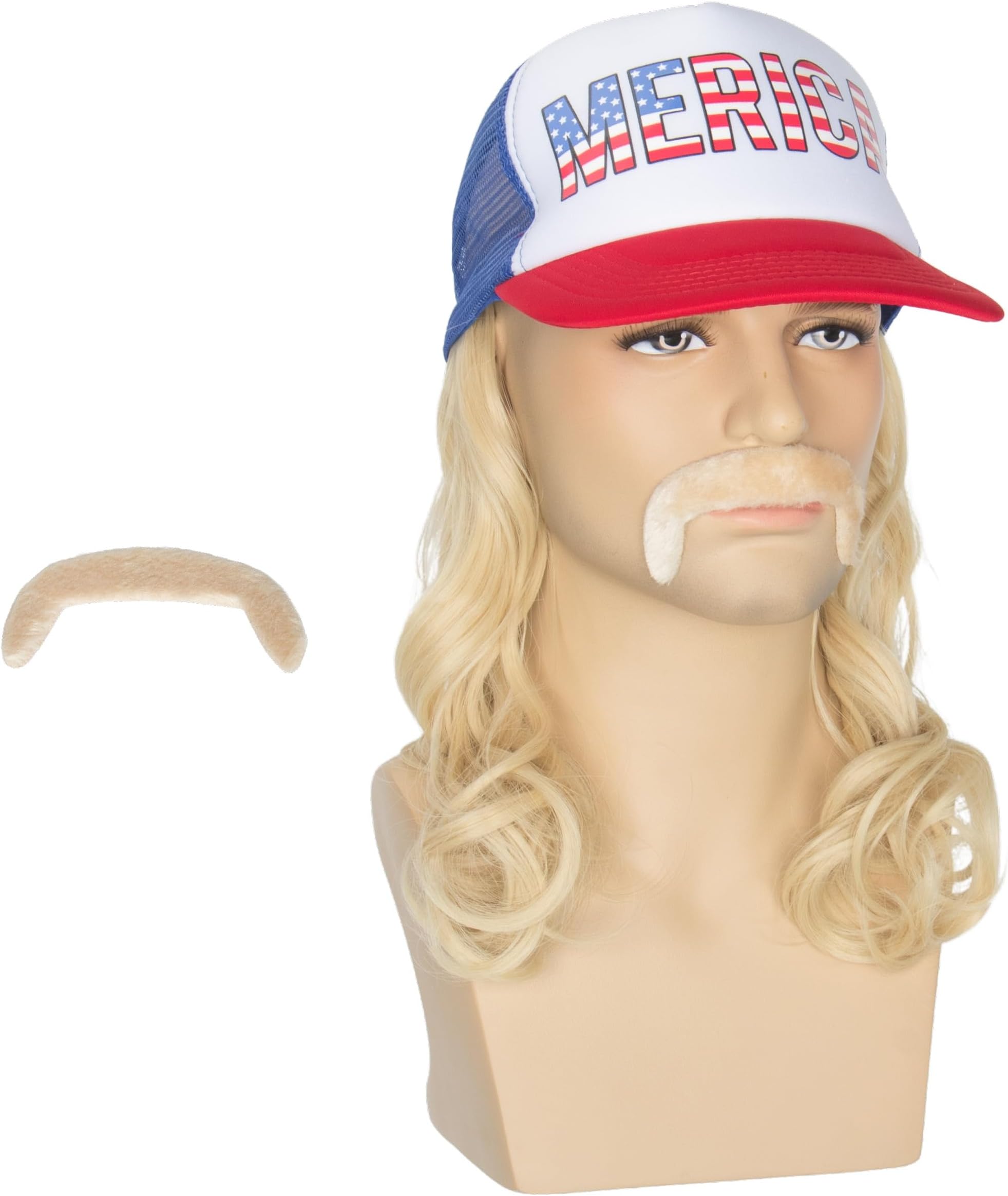 Amazon.com: Koonfan Men Mullet Hat Wig with Mustache 4th July Party ...