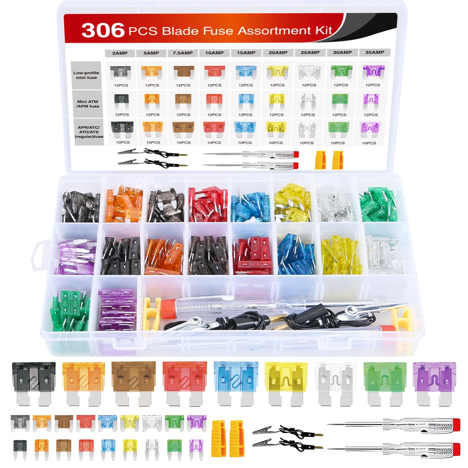 Nilight 306 Pcs Car Fuses Automotive Assortment Kit Standard Mini ...