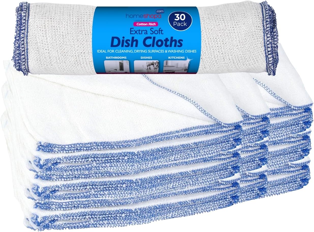 HOMESHOPA Cotton Dish Cloths, 30 Pack White Soft Super Absorbent Home ...