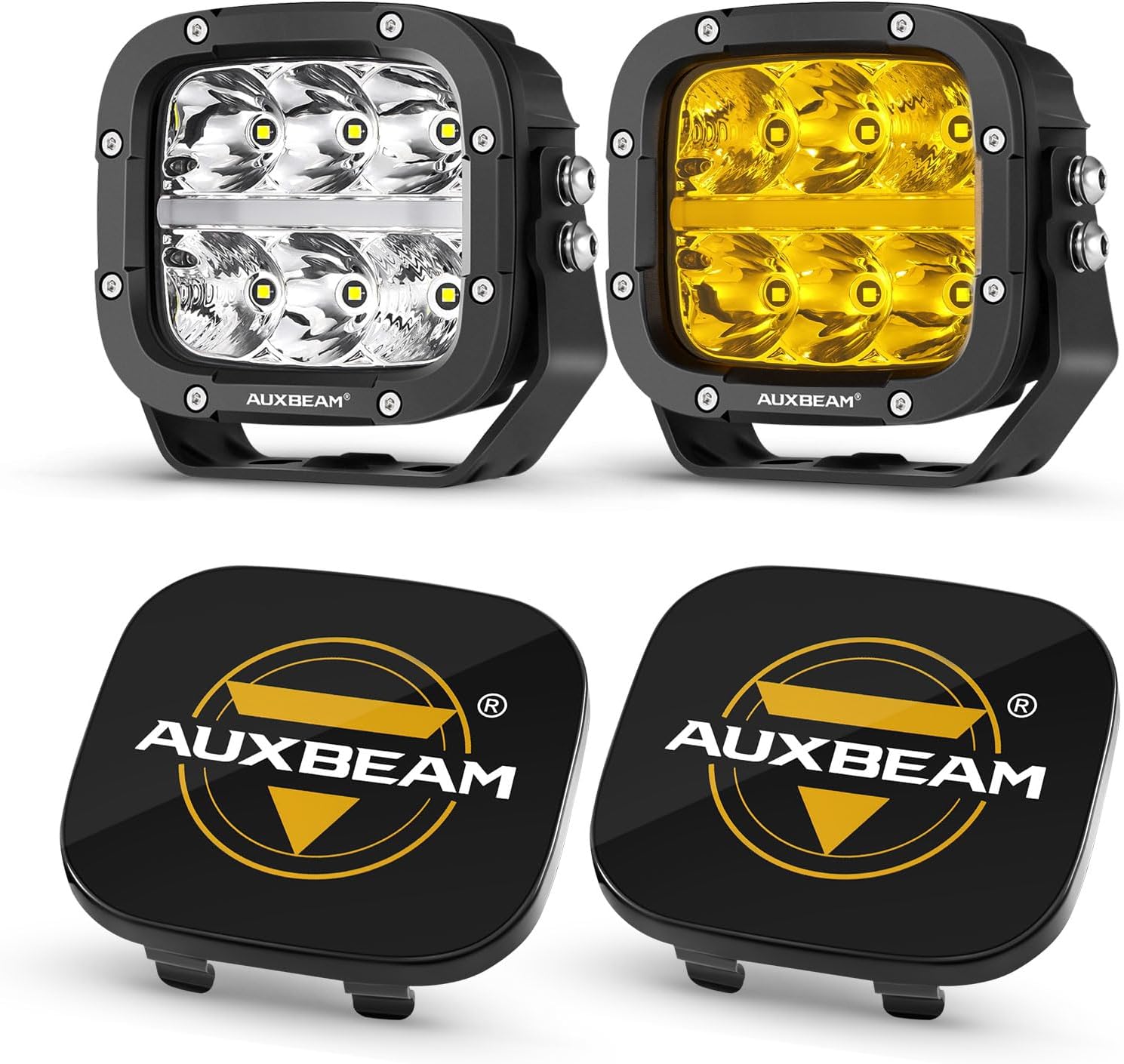 Amazon.com: Auxbeam 5 inch 132W LED Pods Amber DRL Lights with Black ...