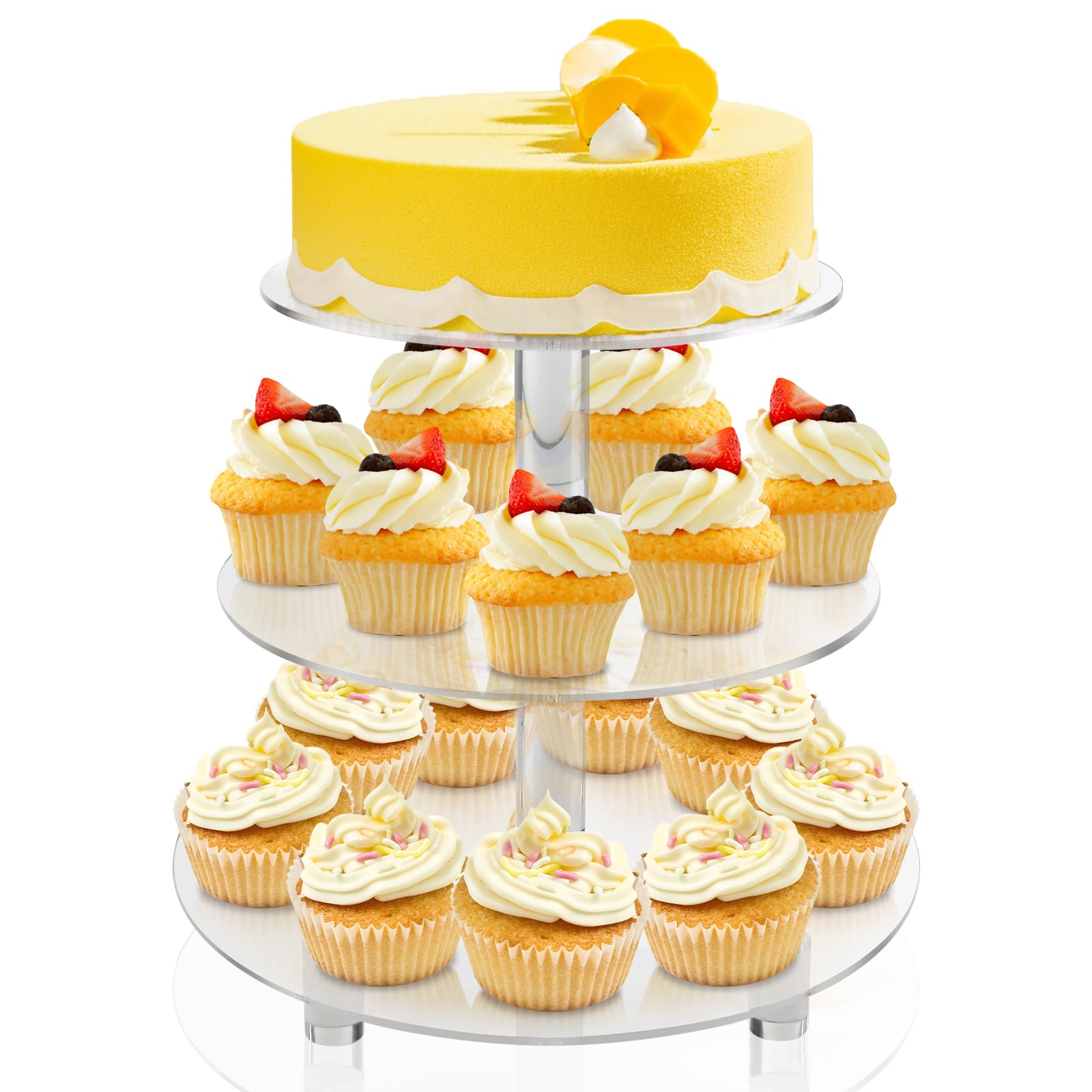 Amazon.com: Acrylic Cupcake Stand, 3 Tier Round Clear Cake Stand ...
