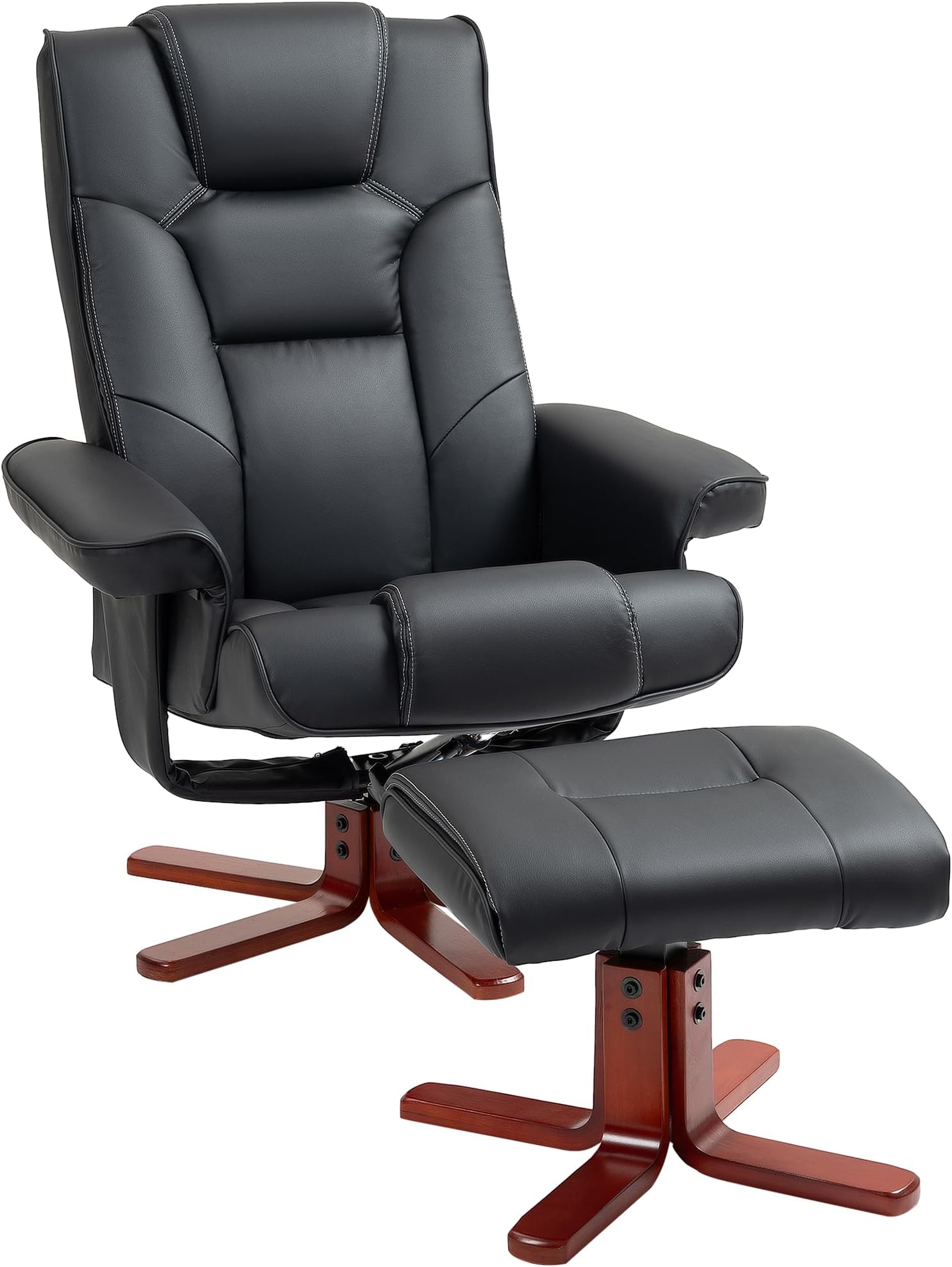 HOMCOM Recliner Chair with Footstool, PU Leather Upholstered Armchair ...