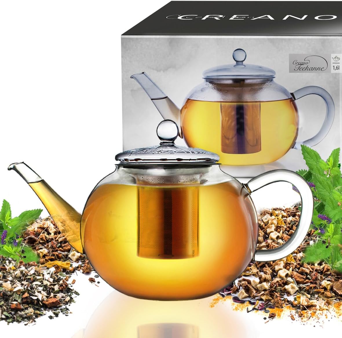 Amazon.com | Creano glass teapot 54oz (1600ml), tea maker with ...