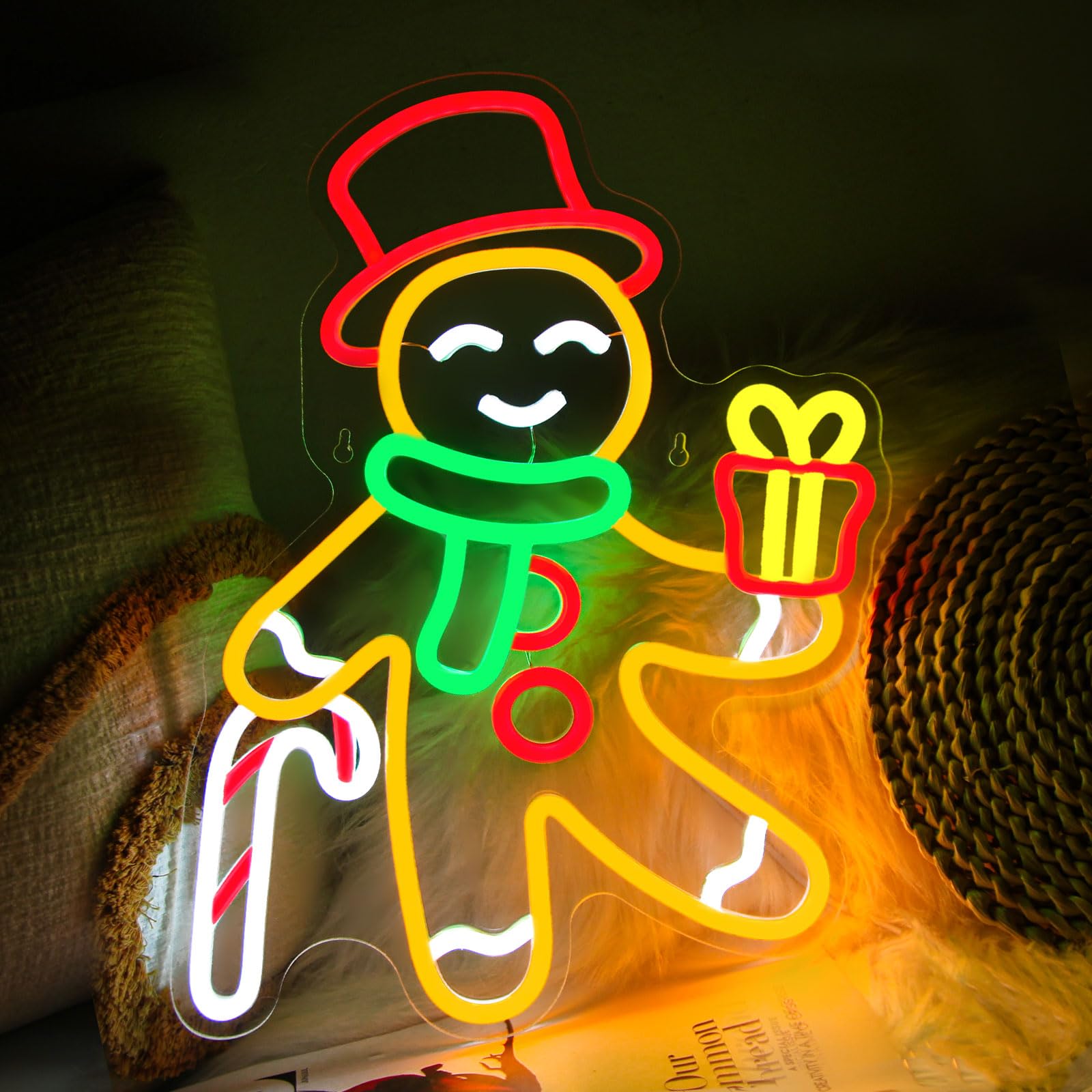 Amazon.com : Ringism Gingerbread Man Neon Sign, Dimmable Christmas Neon ...