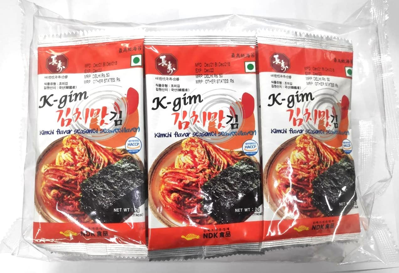 K-gim Mini Kimchi Flavour Seasoned Seaweed (Pack of 21 x 2 g) : Amazon ...