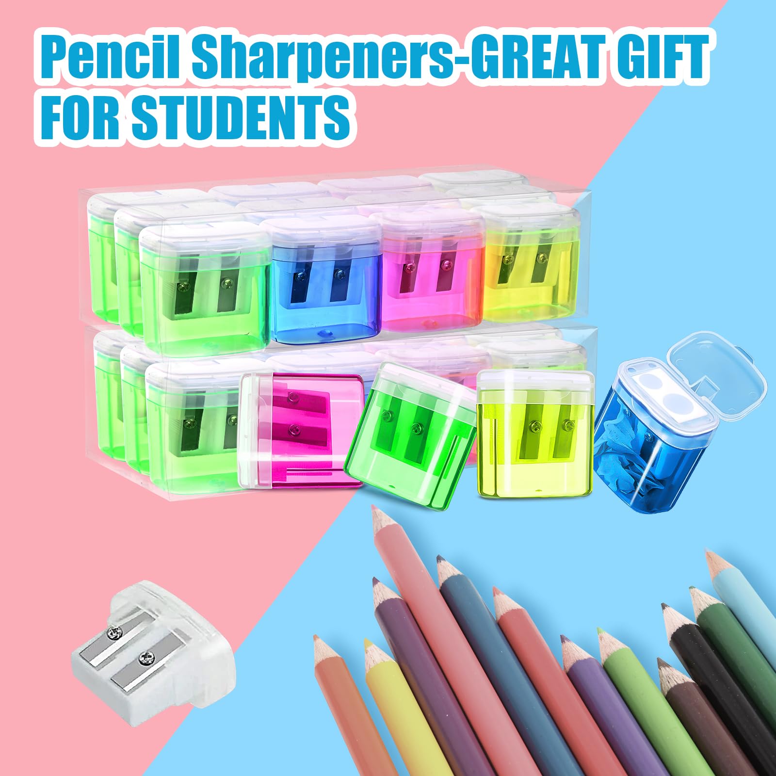 Snapklik.com : 100 Pack Pencil Sharpeners Bulk,School Supplies Double ...