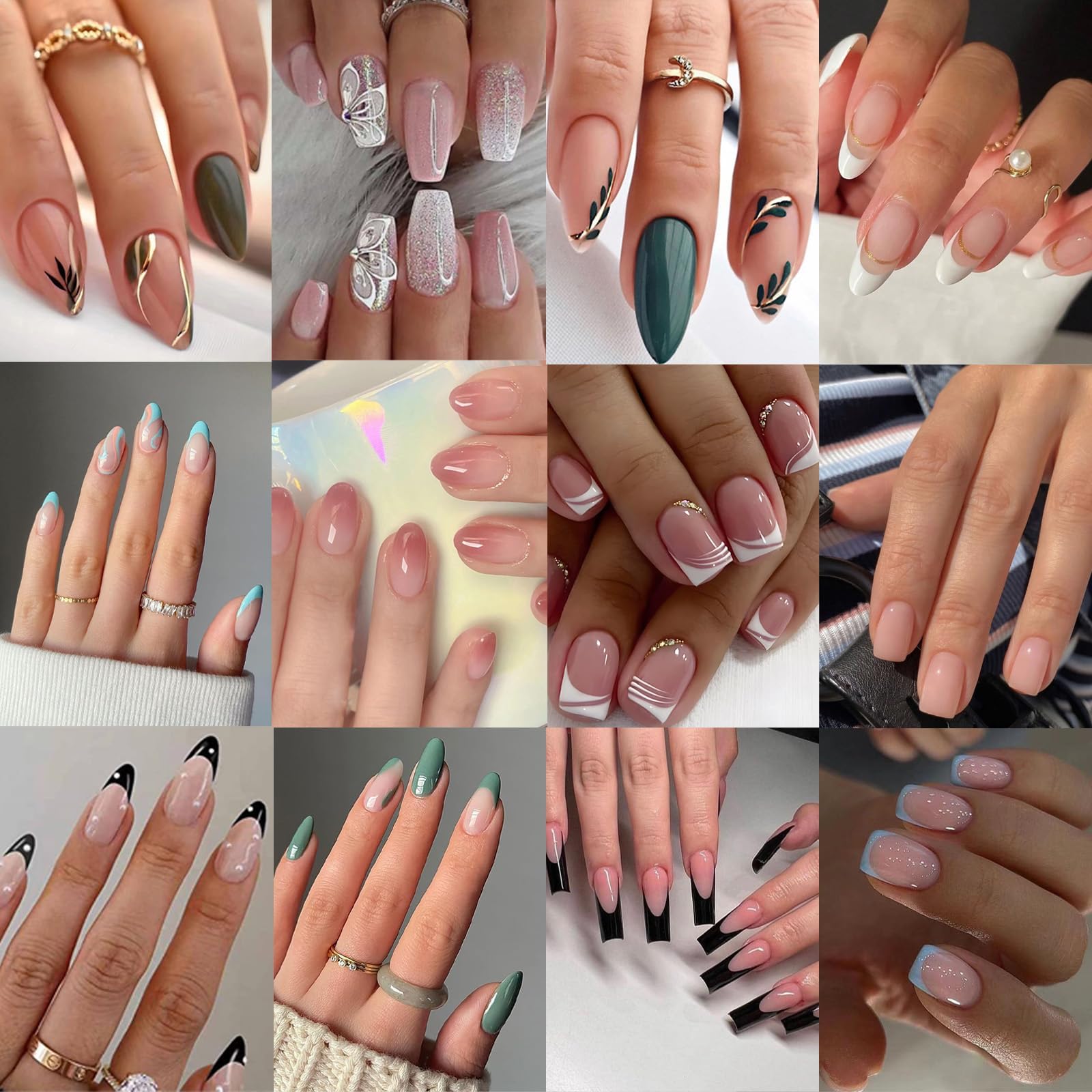 Amazon.com: 12 Packs 288 Pcs Press on Nails Medium and Short ...