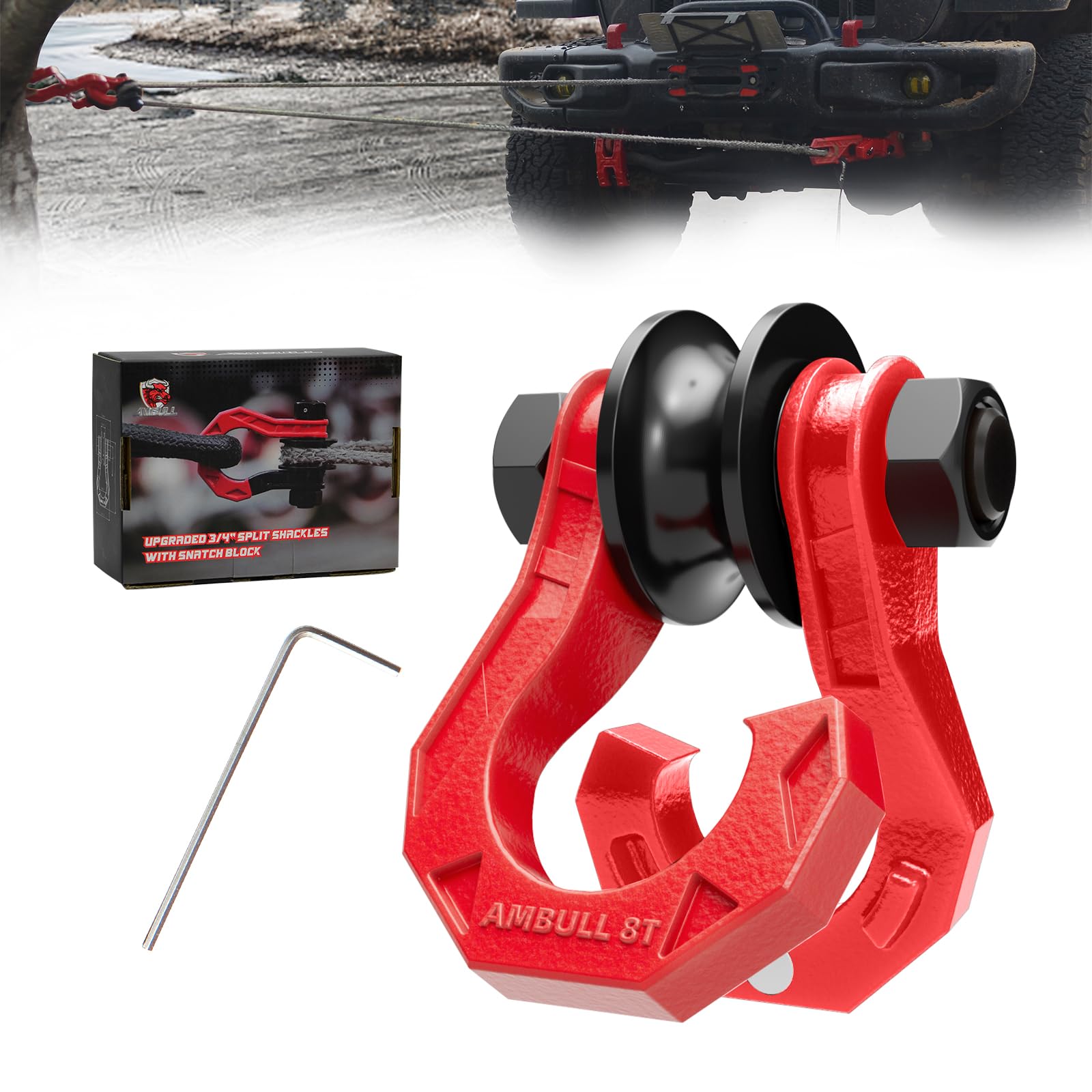 Amazon.com: AMBULL D Ring Split Shackle with Snatch Block, 3/4" Split ...