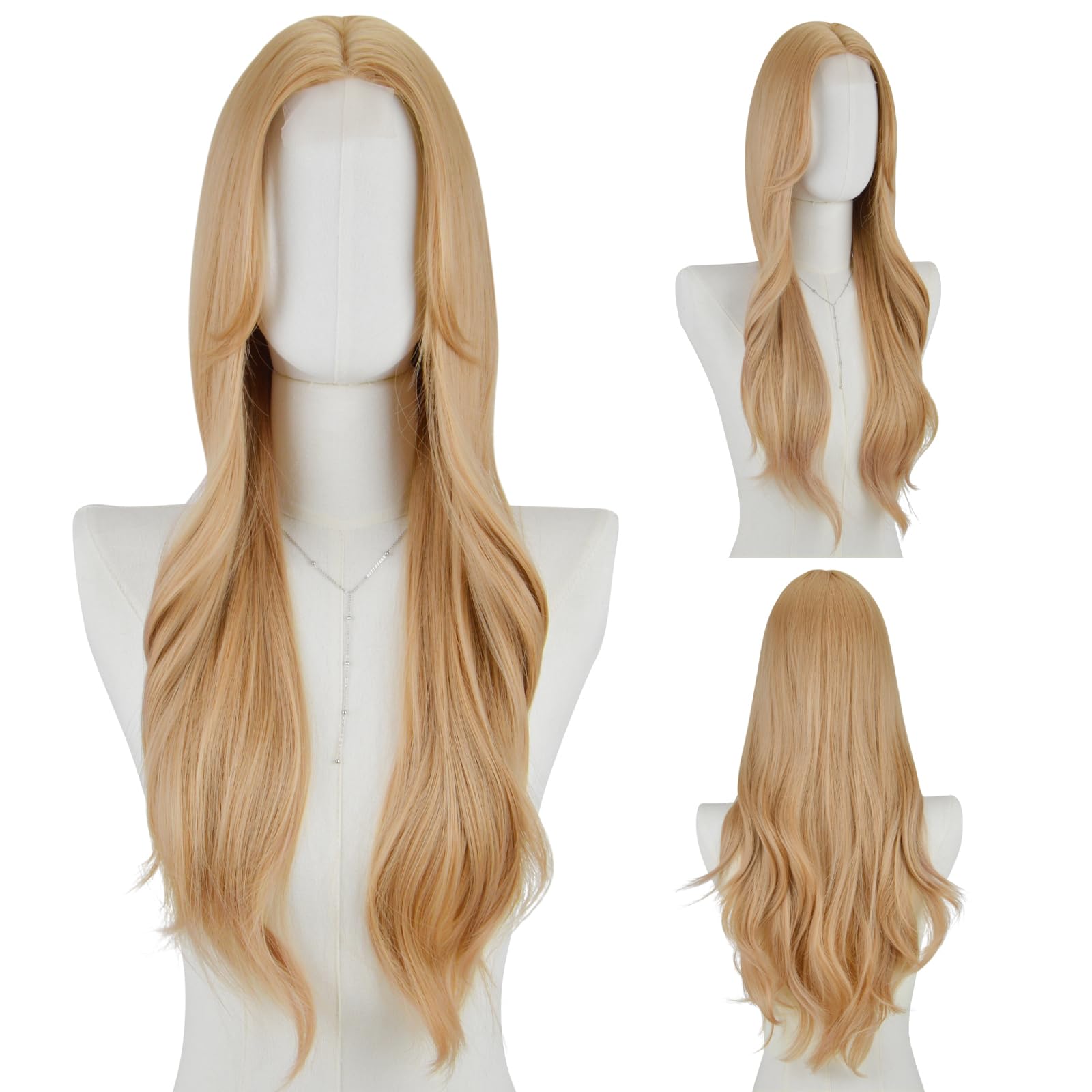 Amazon.com : AICKER Long Dirty Blonde Wavy Wig for Women 26 Inch Middle ...