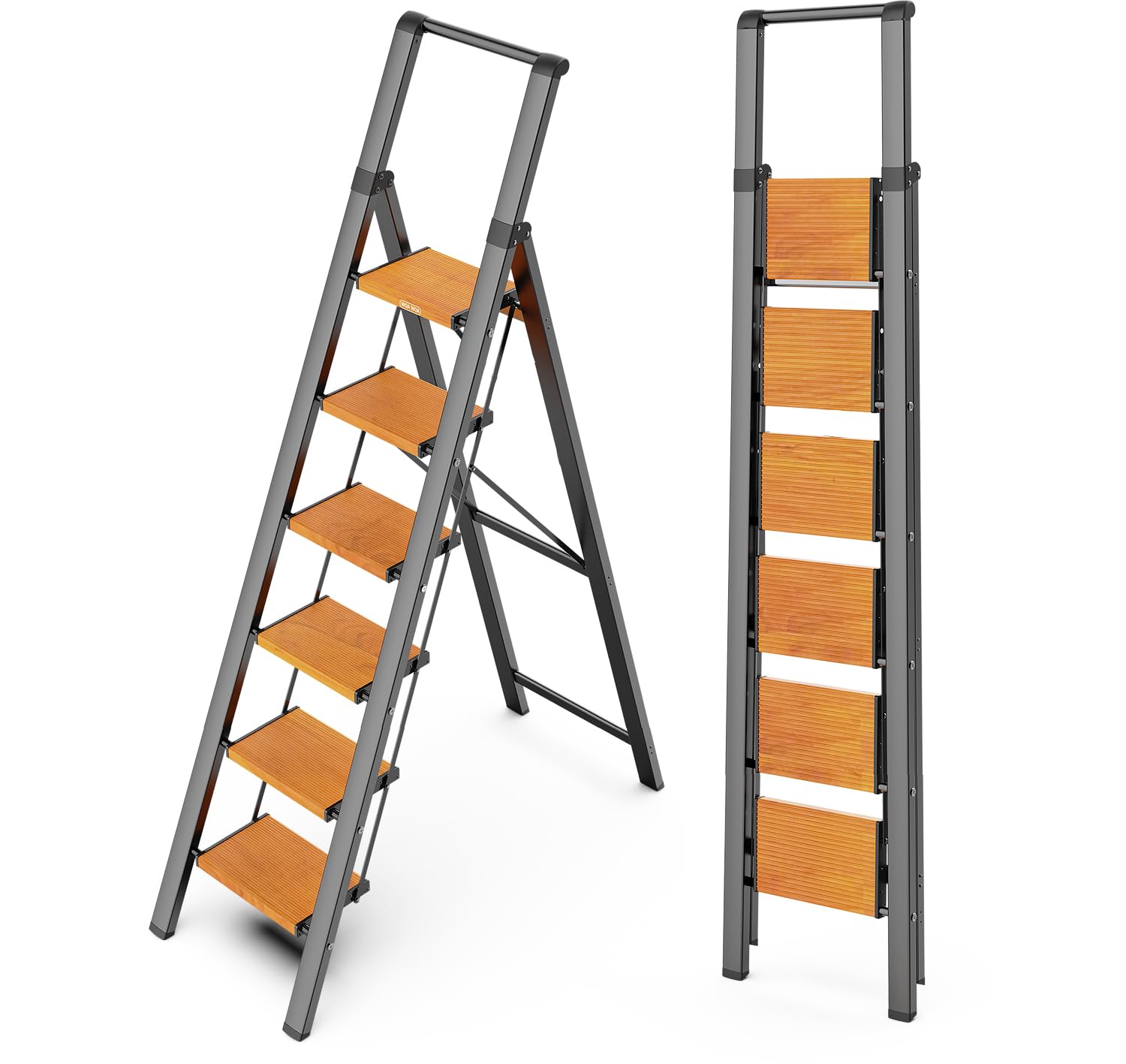 WOA WOA Step Ladder 6 Step Folding, Foldable Tall Ladder with Handrail ...