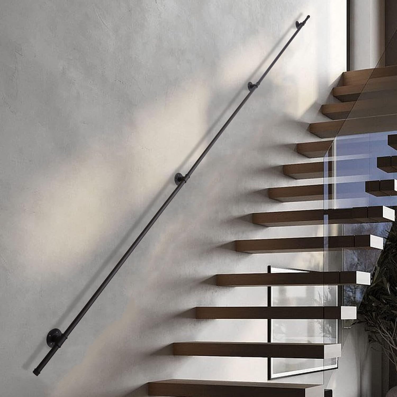 10/11/12/13 FT Black Staircase Handrail Wall Mount Banister Hand ...