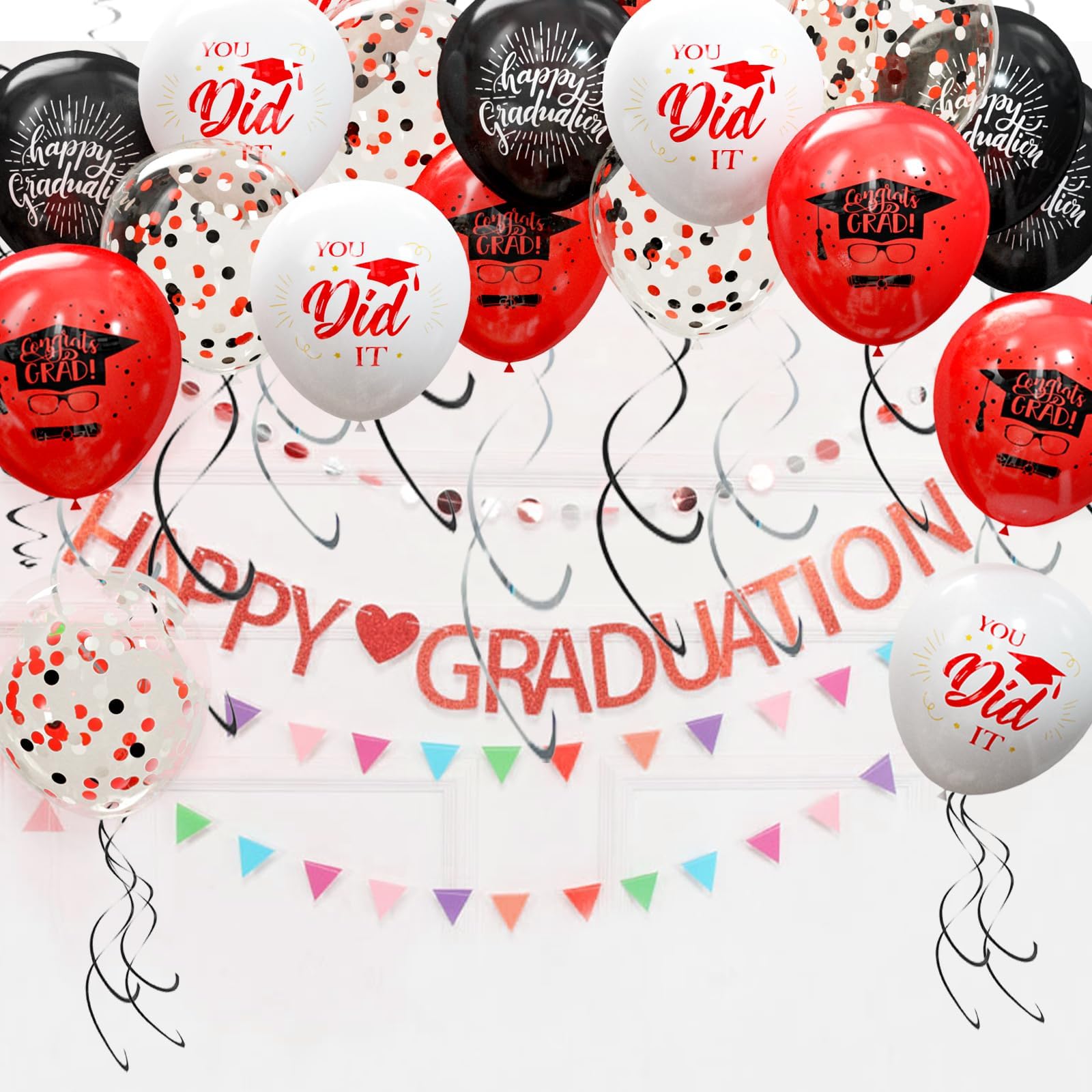 Snapklik.com : 75 Pack Graduation Party Decorations Balloons Set - 12 Inch Black Red Confetti ...