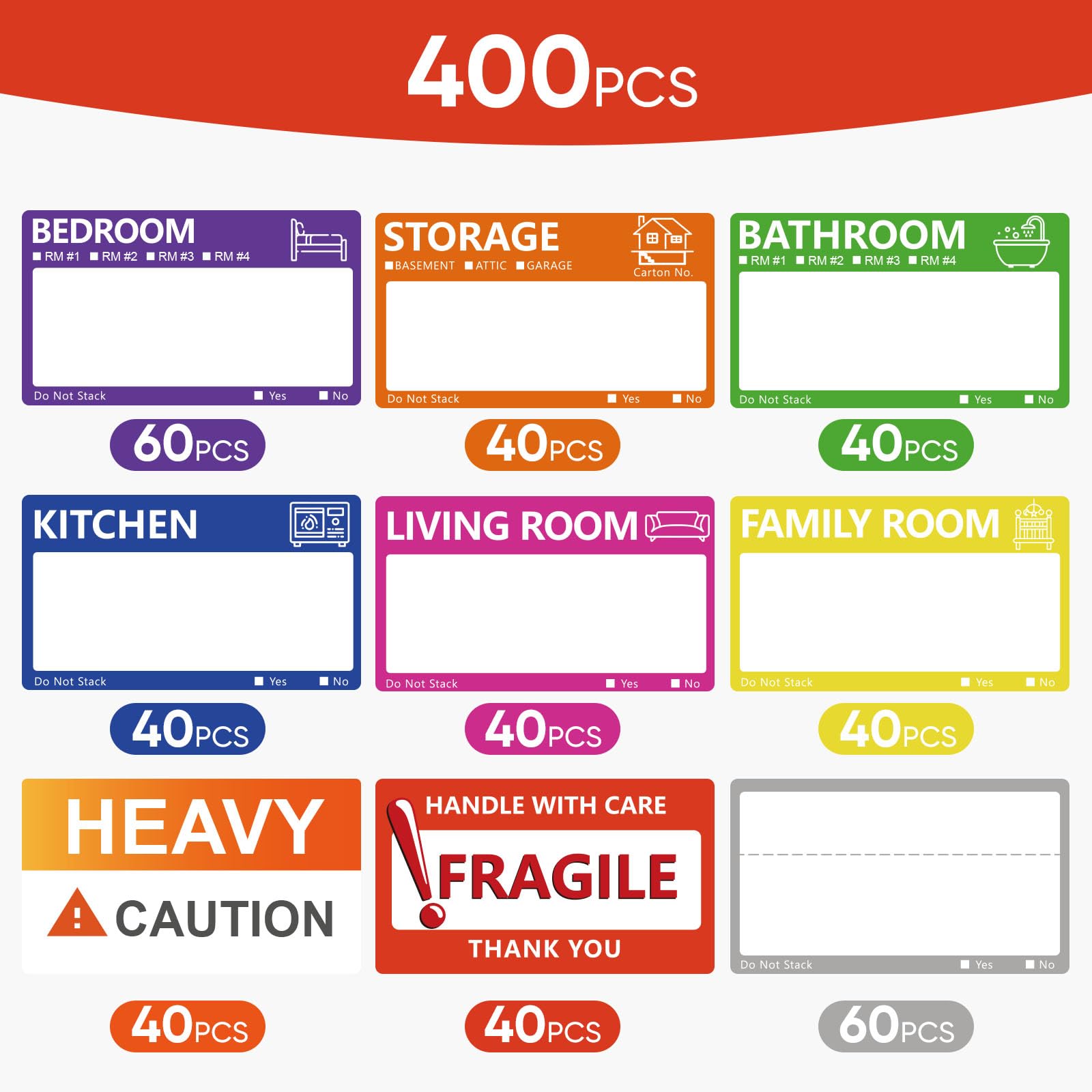 Snapklik.com : 400 PCS 3.5 X 2 Inch Large Moving Labels For Boxes, 9 ...