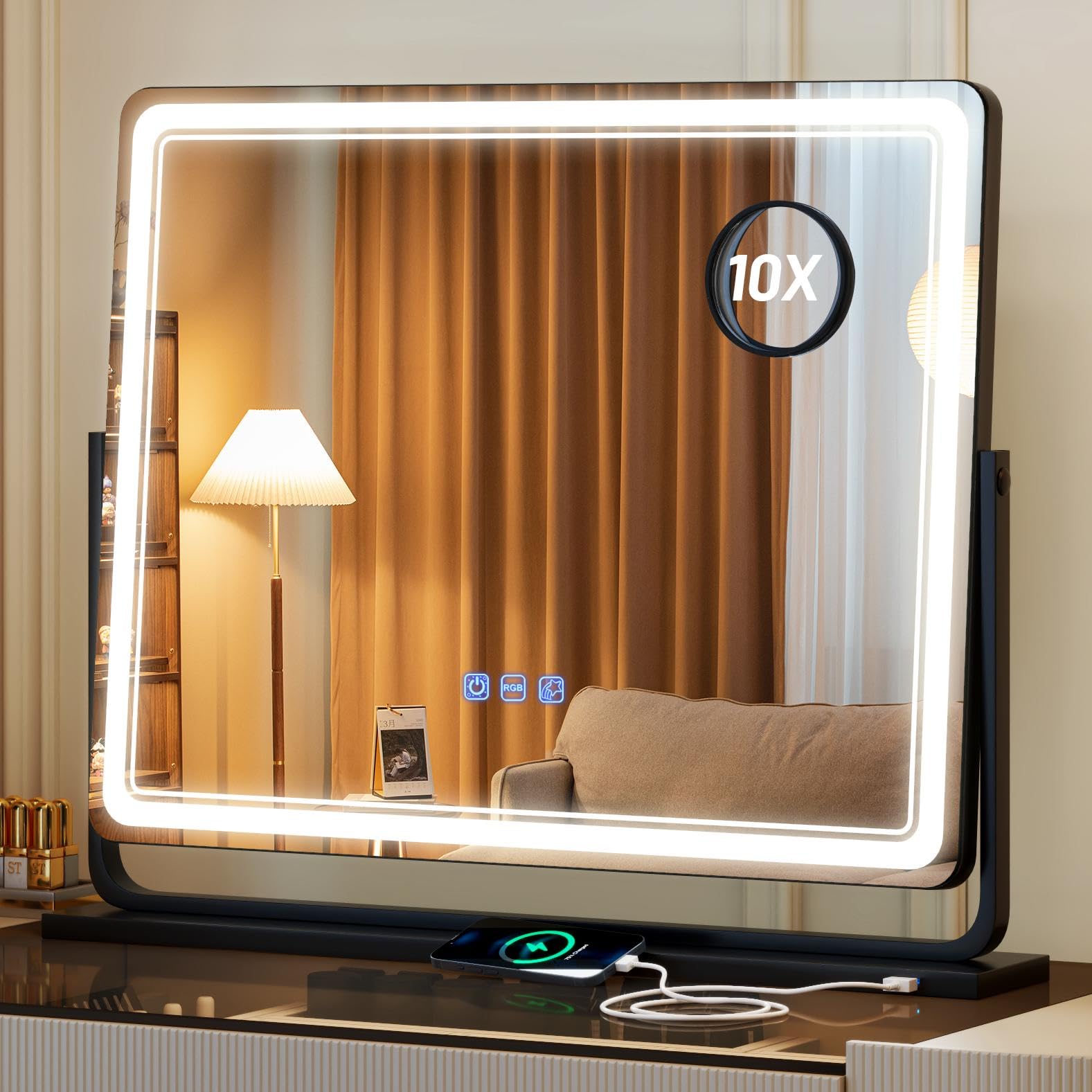 LVSOMT Vanity Makeup Mirror with Lights, Large LED Vanity Mirror, Big ...