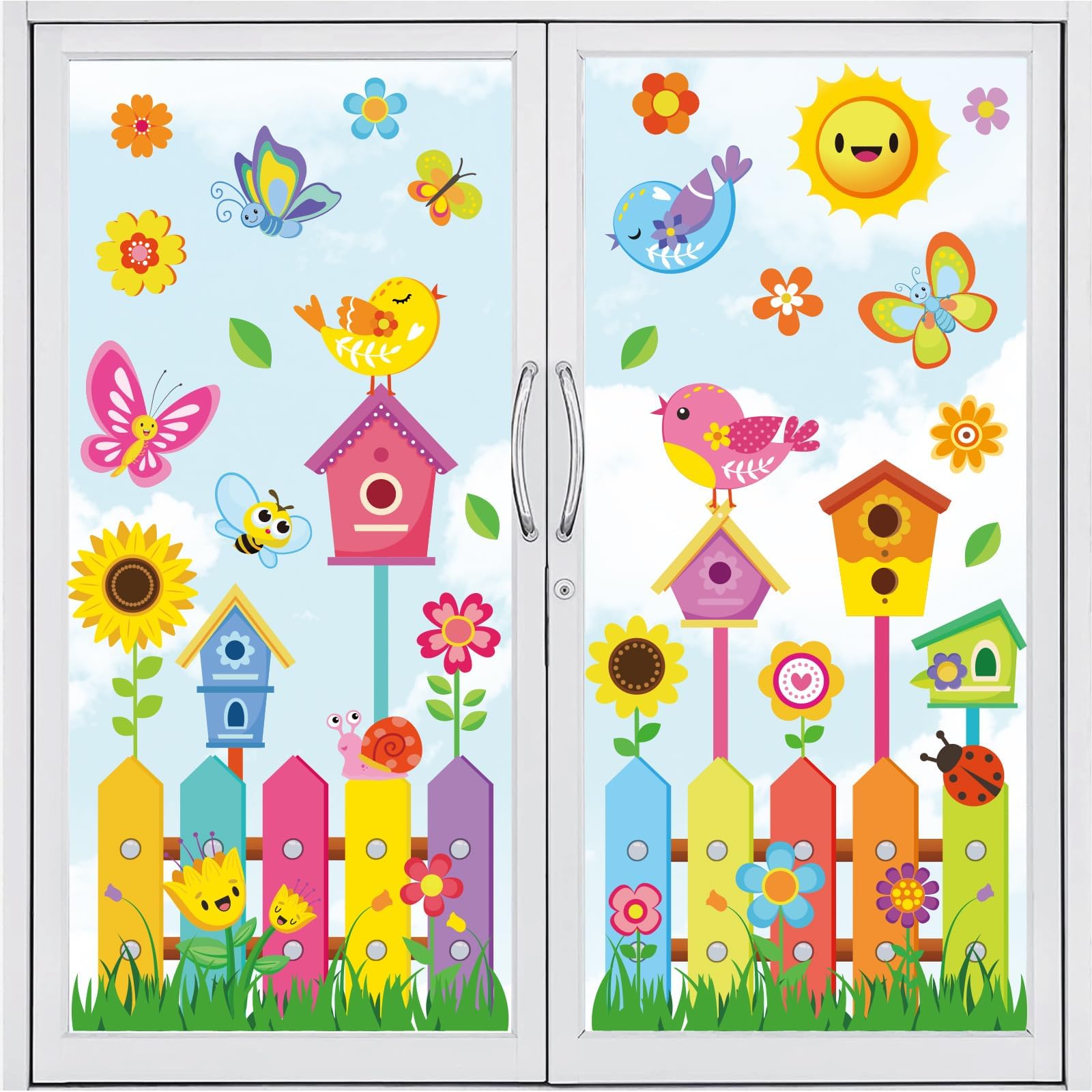 Amazon.com: Whaline Multicolor Spring Garden Cartoon Window Decals, 6 ...