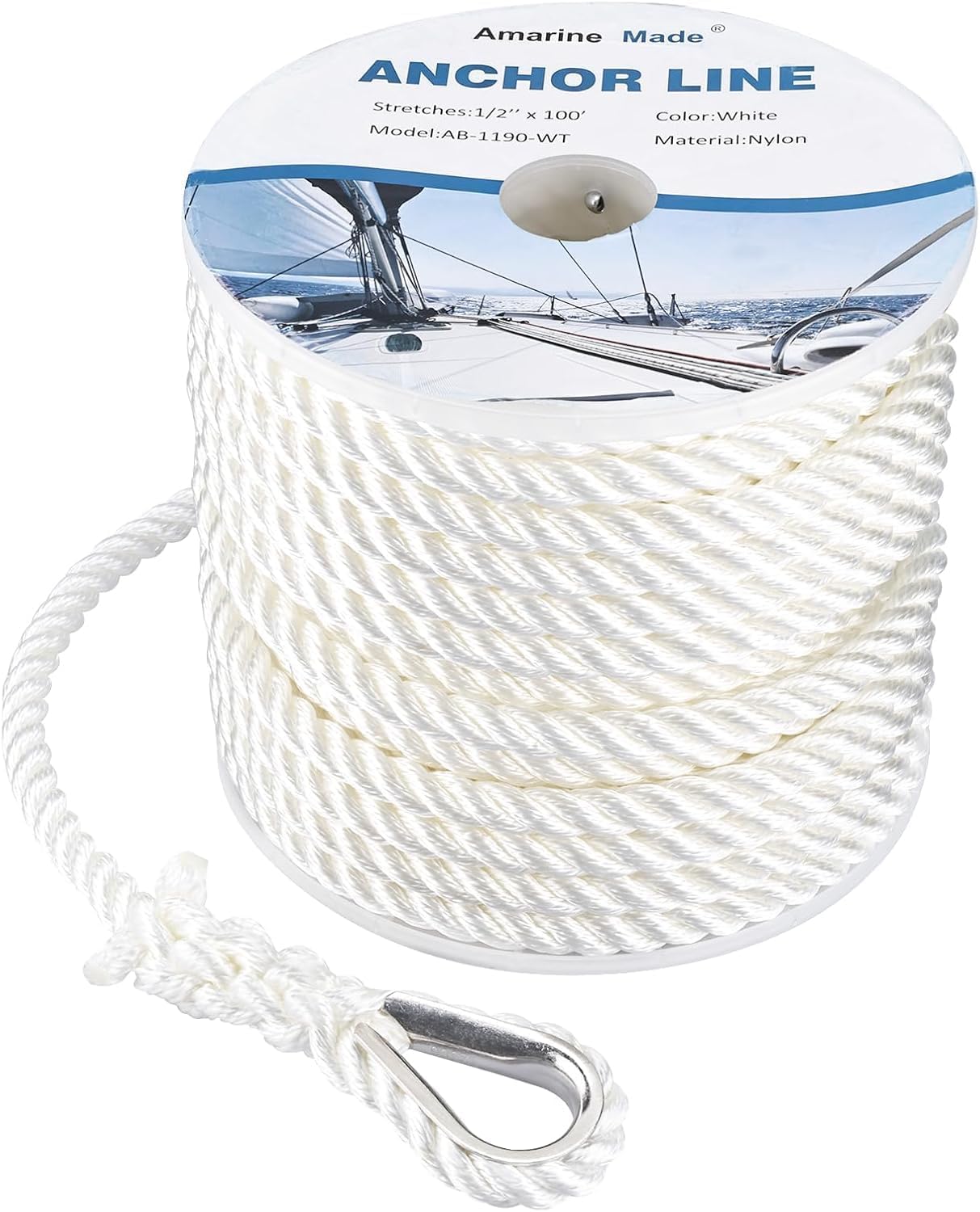 Amazon.com: Amarine Made 1/2in 100ft Anchor Line, 3 Strand Twisted ...