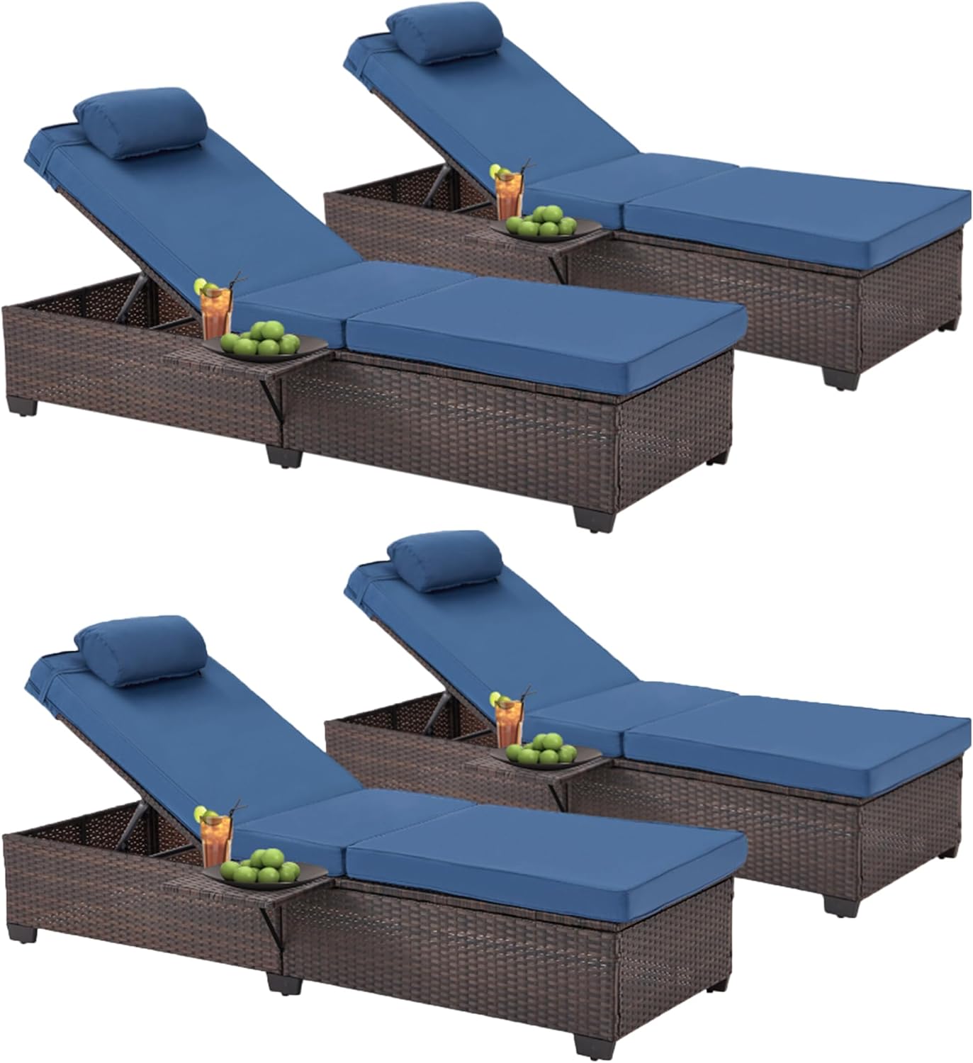 Amazon.com: HOMREST PE Wicker Chaise Lounge Chairs Set of 4,Adjustable ...