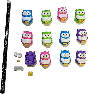 Amazon.com : Bulk Owl Pencil Erasers (12 Pack) 3D Shape. Self Standing ...