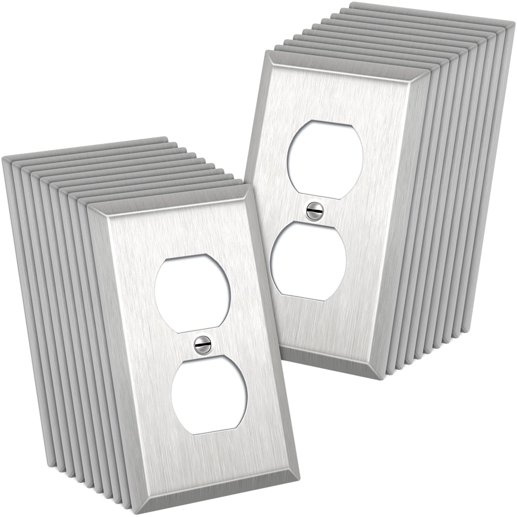 CML Duplex Receptacle Metal Wall Plate, 1-Gang Stainless Steel Outlet ...