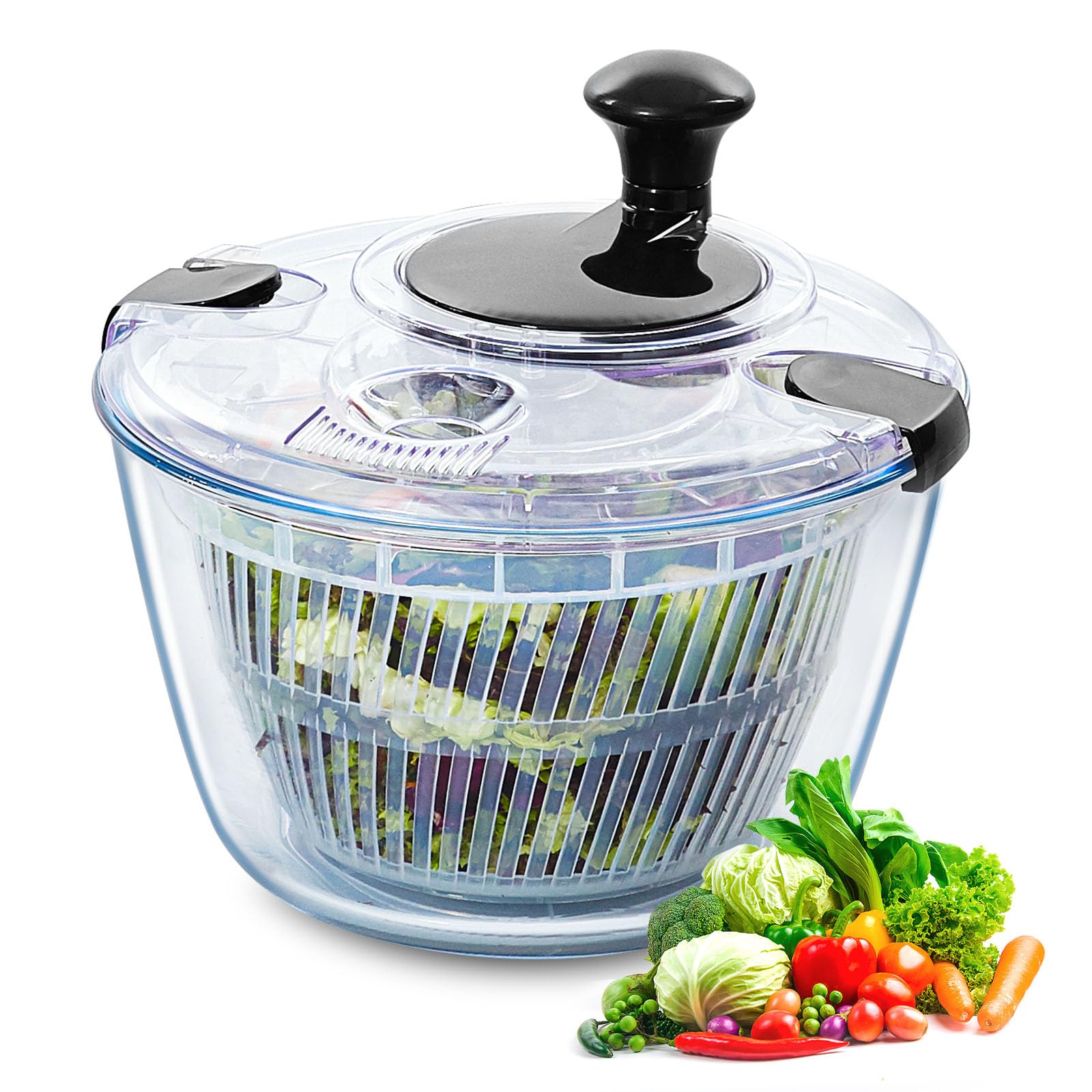 Amazon.com: VEVOR Glass Salad Spinner, 4.75Qt, One-handed Easy Press ...