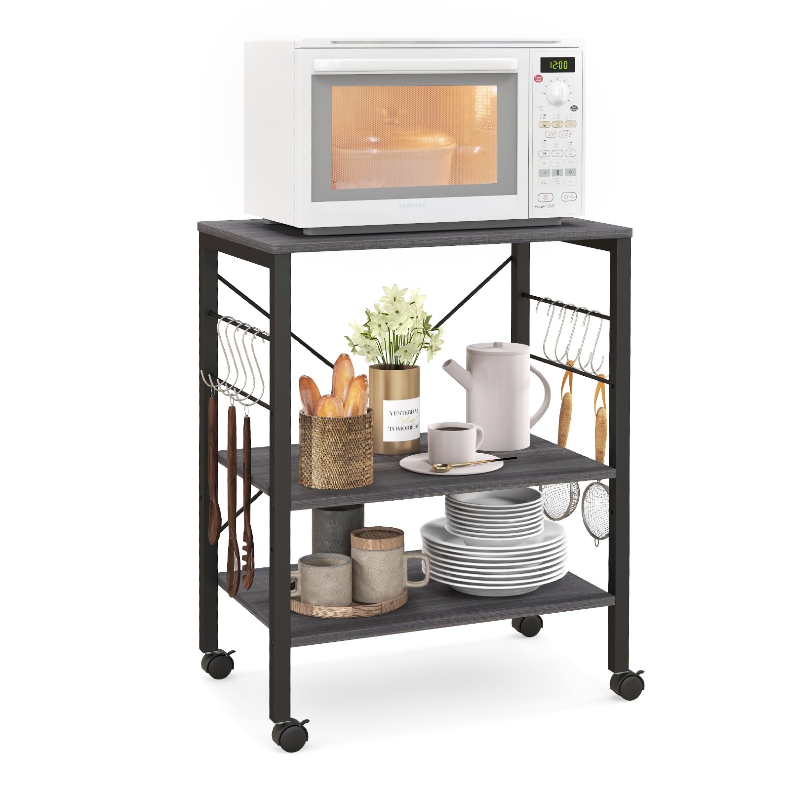 COSTWAY Baker's Rack, 3-Tier Kitchen Storage Cart with Adjustable ...