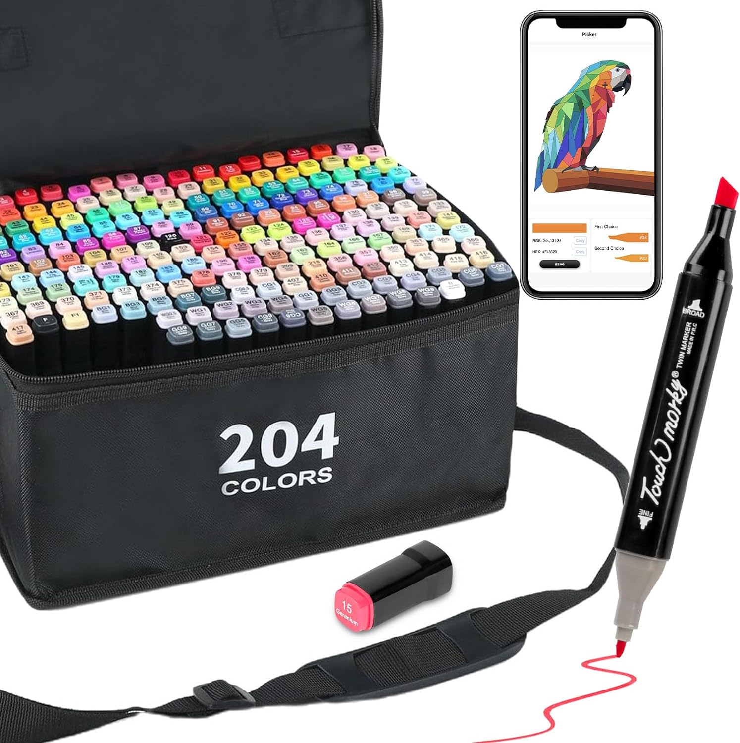 204 Colors Alcohol Marker Set with APP, Dual Tip Markers for Artists ...