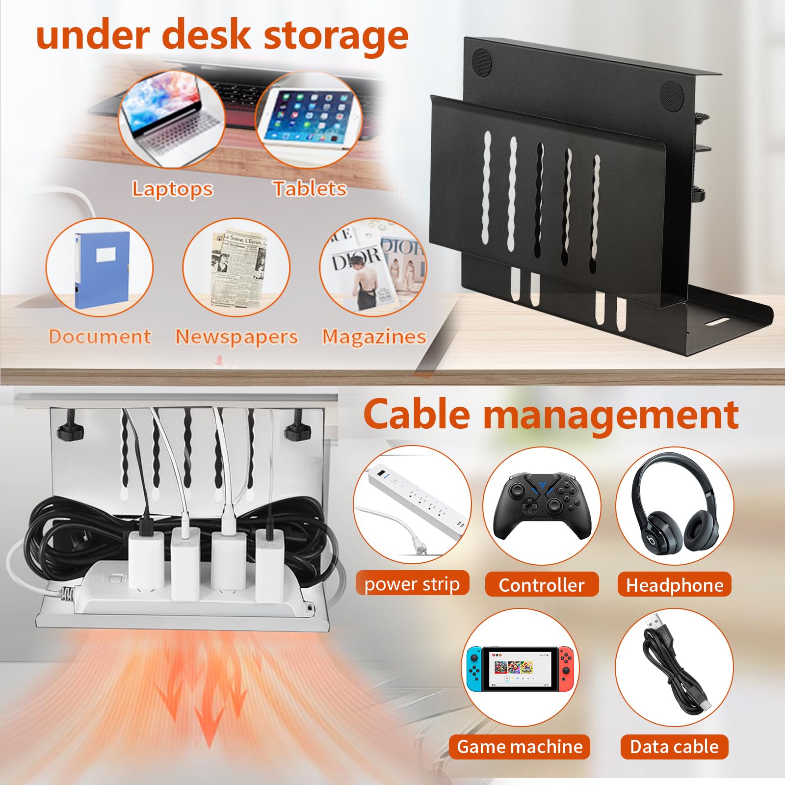 Snapklik.com : MILEGI Under Desk Cable Management Tray, 2 In 1 Desk ...