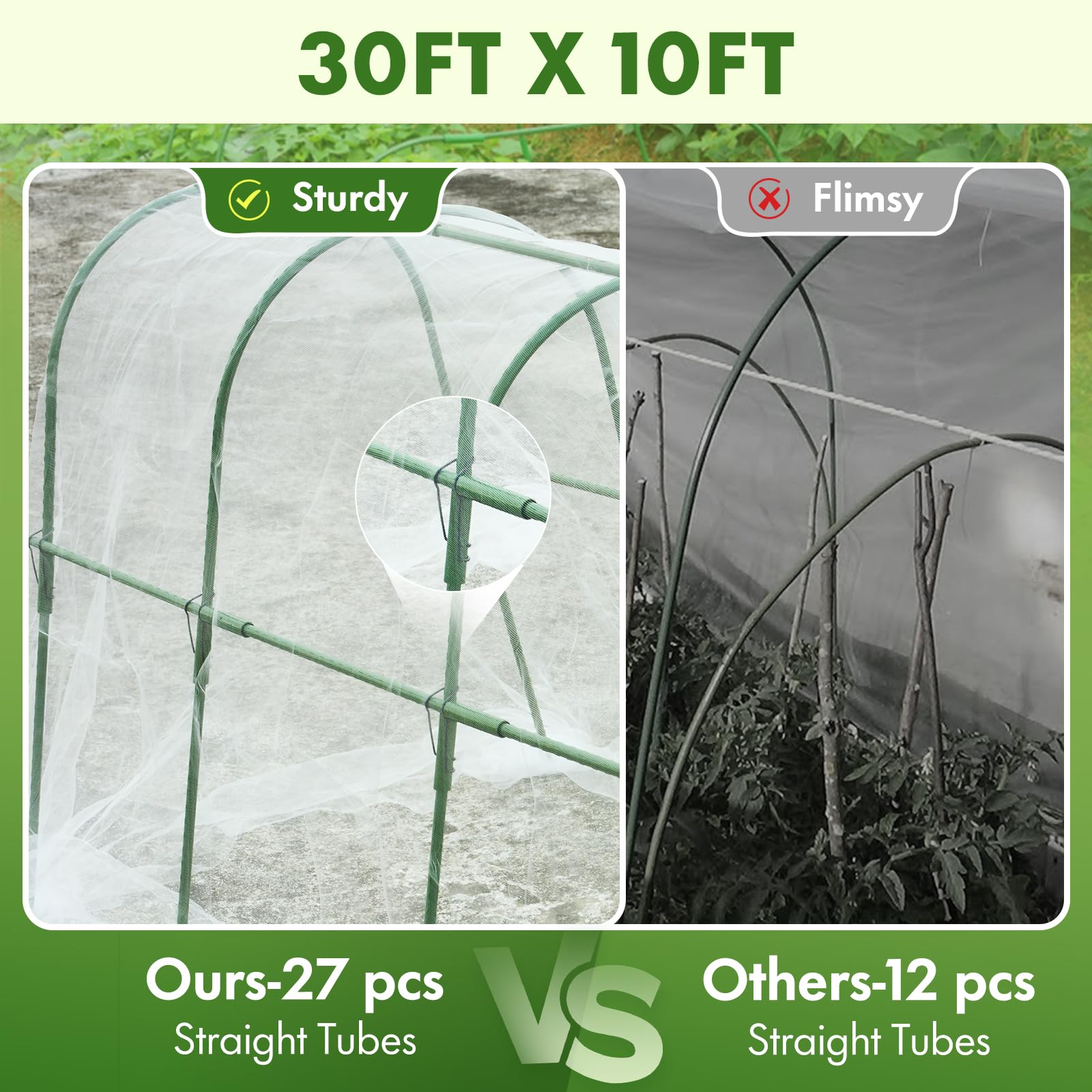 Twinkle Star Upgraded Garden Mesh Netting Kit, 10x30 ft Bird Netting with 6 Sets Garden Hoops(18 ...