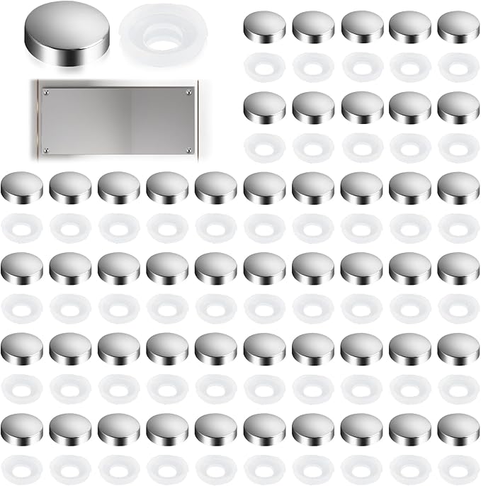 Kasoud Silver Screws Cover Caps, Round Plastic Mirror Screws Chrome ...