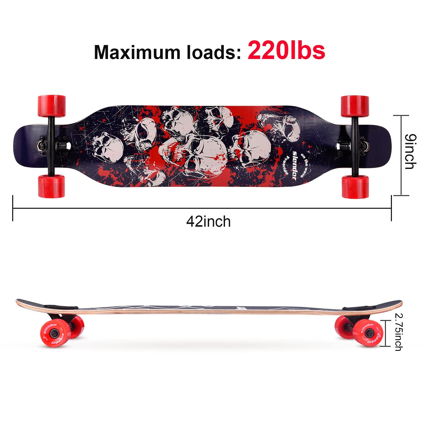 Snapklik.com : Slendor Longboard Skateboard 42 Inch Drop Through Deck ...