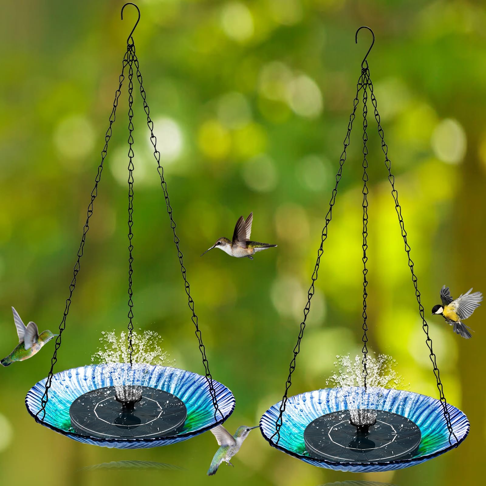 Amazon.com: Nuogo 2 Sets Hanging Solar Bird Bath Fountain 10.5 Inch ...