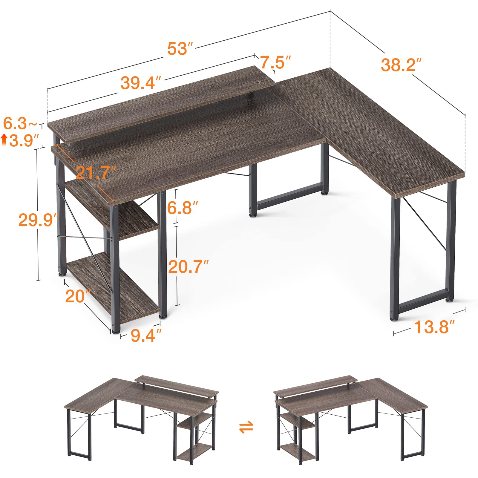 Snapklik.com : ODK L Shaped Gaming Desk, 53 Corner Computer Desk