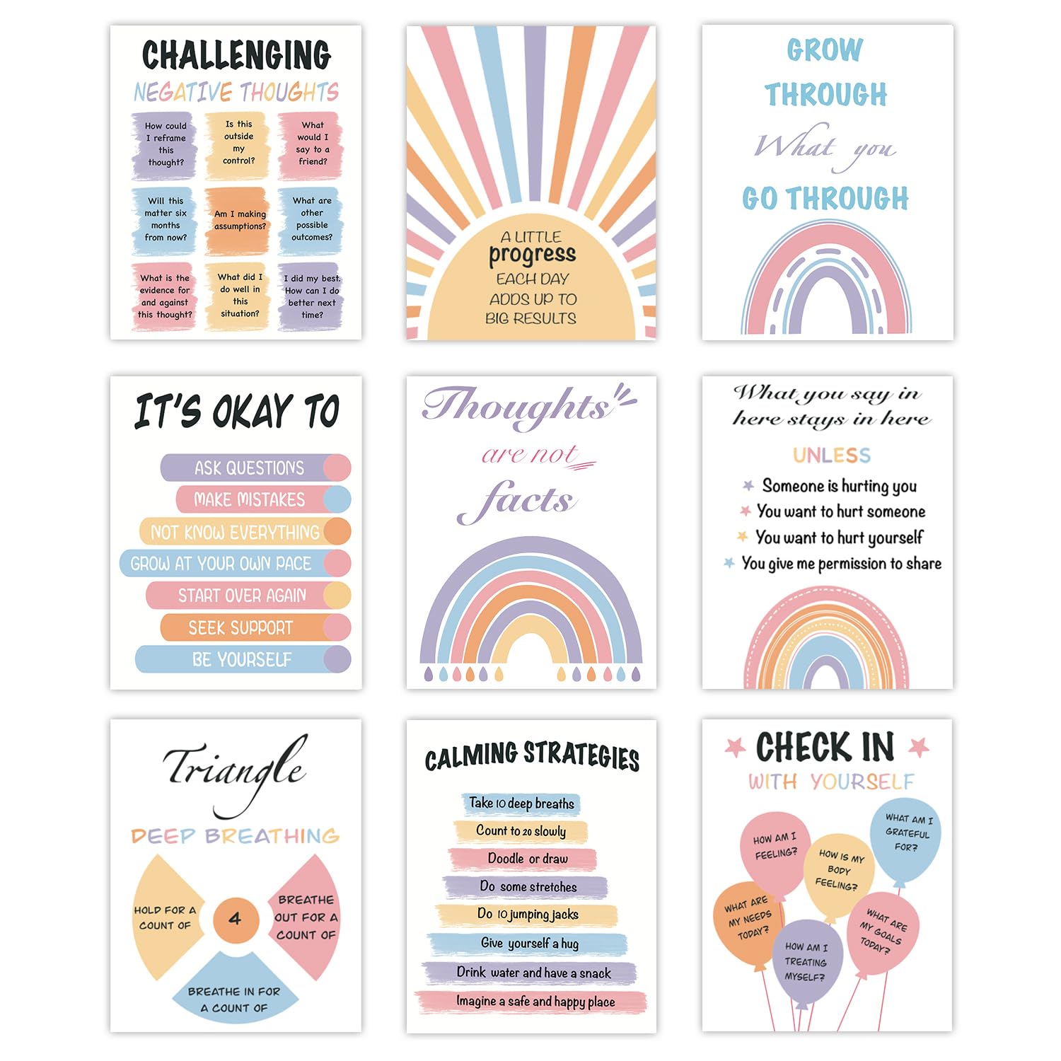 Amazon.com: 9 Pcs Mental Health Posters Therapy Offices Decor, Positive ...