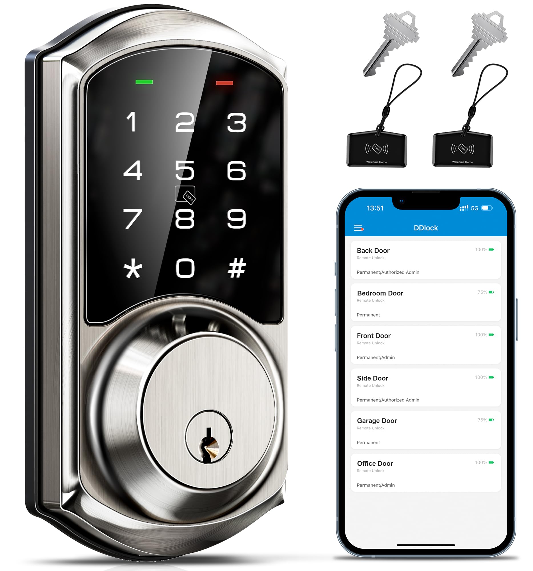 Veise Smart Deadbolt with App Control, Keyless Entry Smart Lock for ...