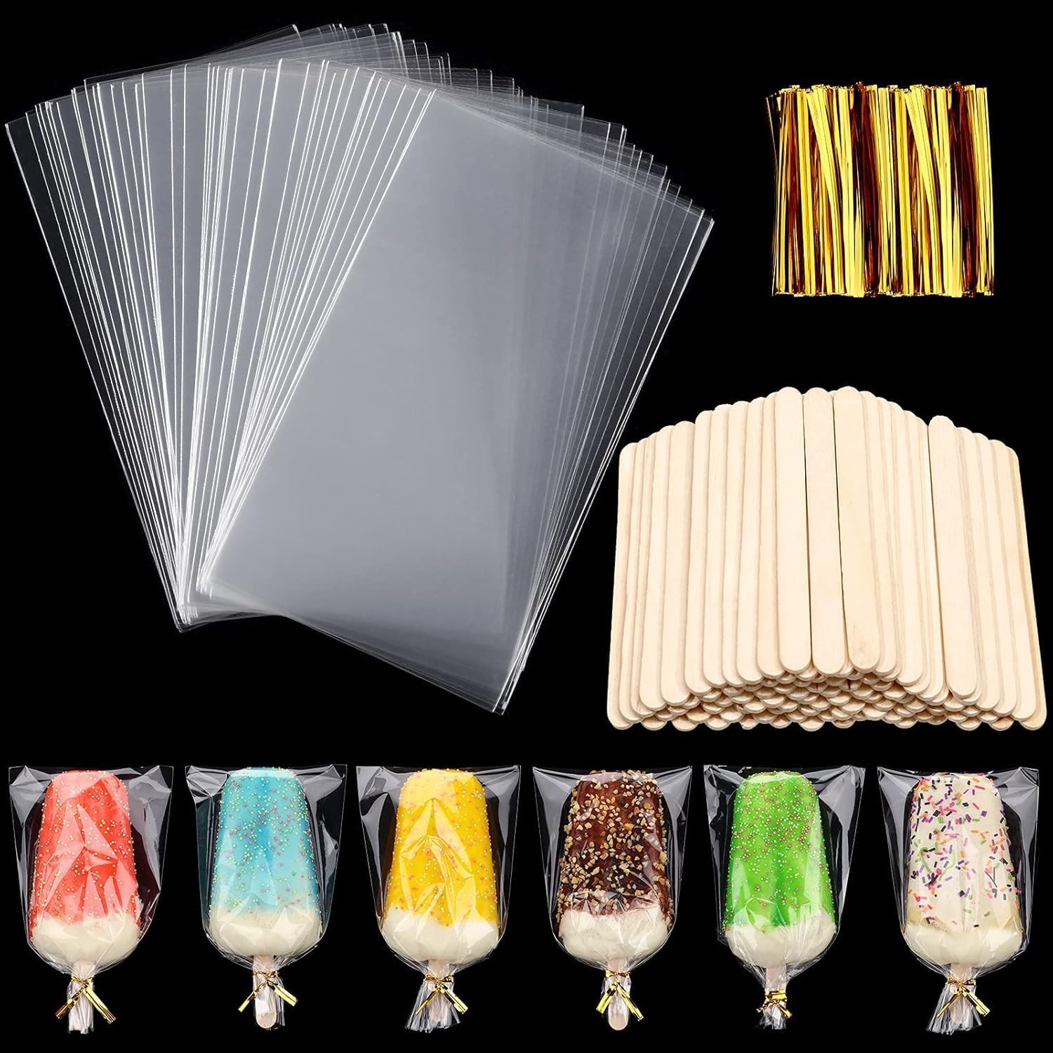 Amazon.com: Boao 200 Pieces Ice Cream Sticks and Bags Set Included 100 ...