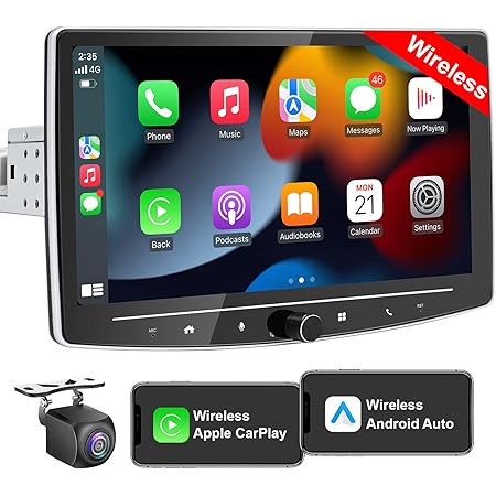Amazon.com: NHOPEEW 2+32G 10 inch Single Din Android Car Stereo with Wireless Apple Carplay and ...