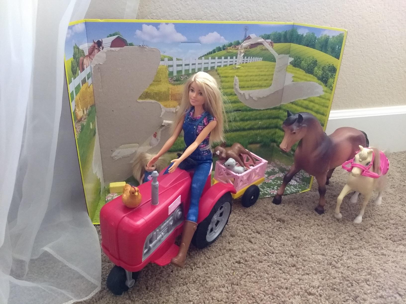 Amazon.com: Barbie Doll with Tractor, Wagon and 5 Animals : Toys & Games