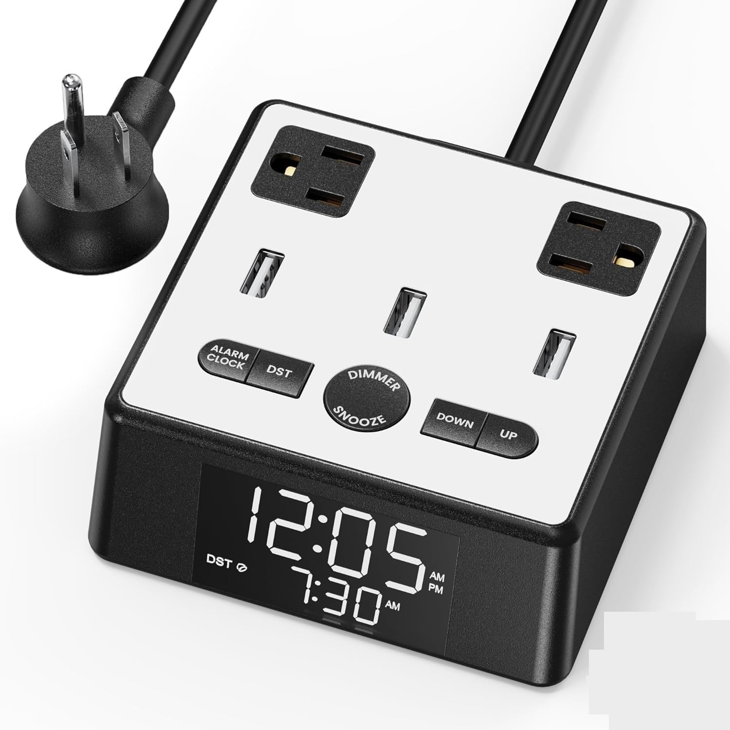 Amazon.com: Digital Alarm Clock Power Strip with 1700J Surge Protection ...