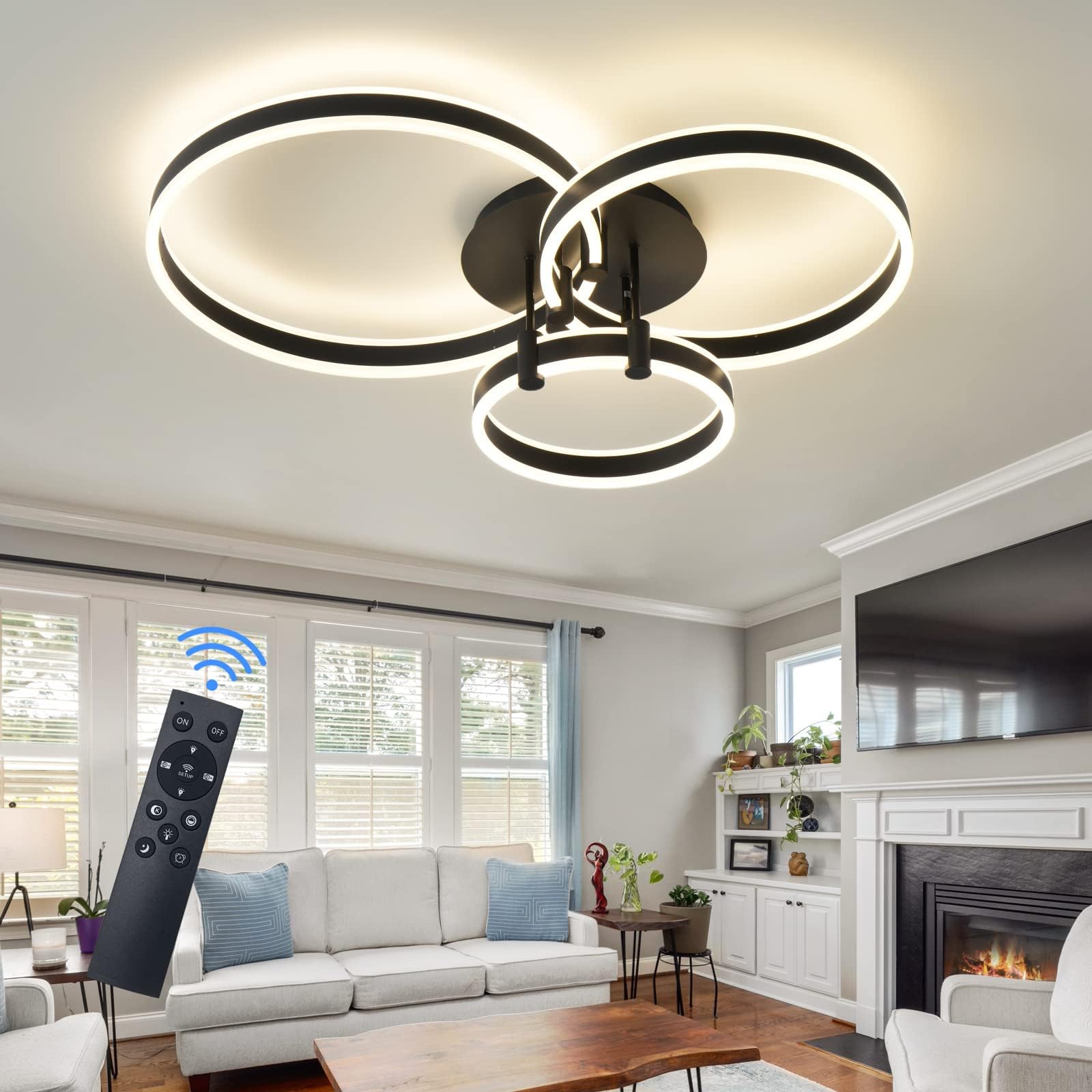 Modern LED Ceiling Light Black 110W Ultra Bright Dimmable LED Acrylic ...