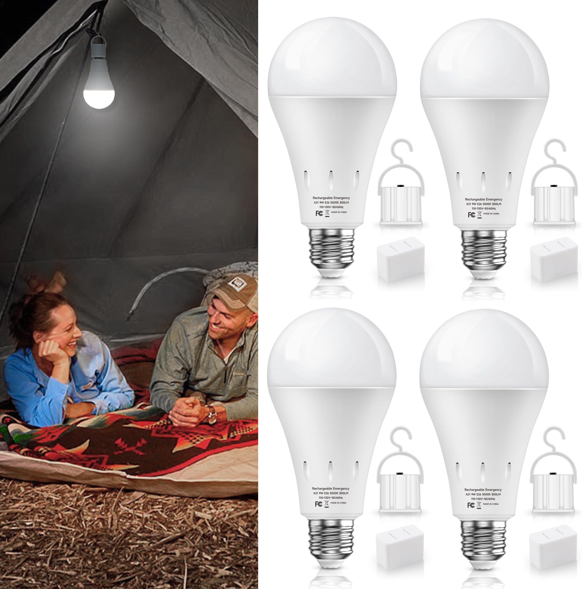 UNILAMP 9W Rechargeable Emergency Light Bulbs, E26 Battery Light Bulb ...