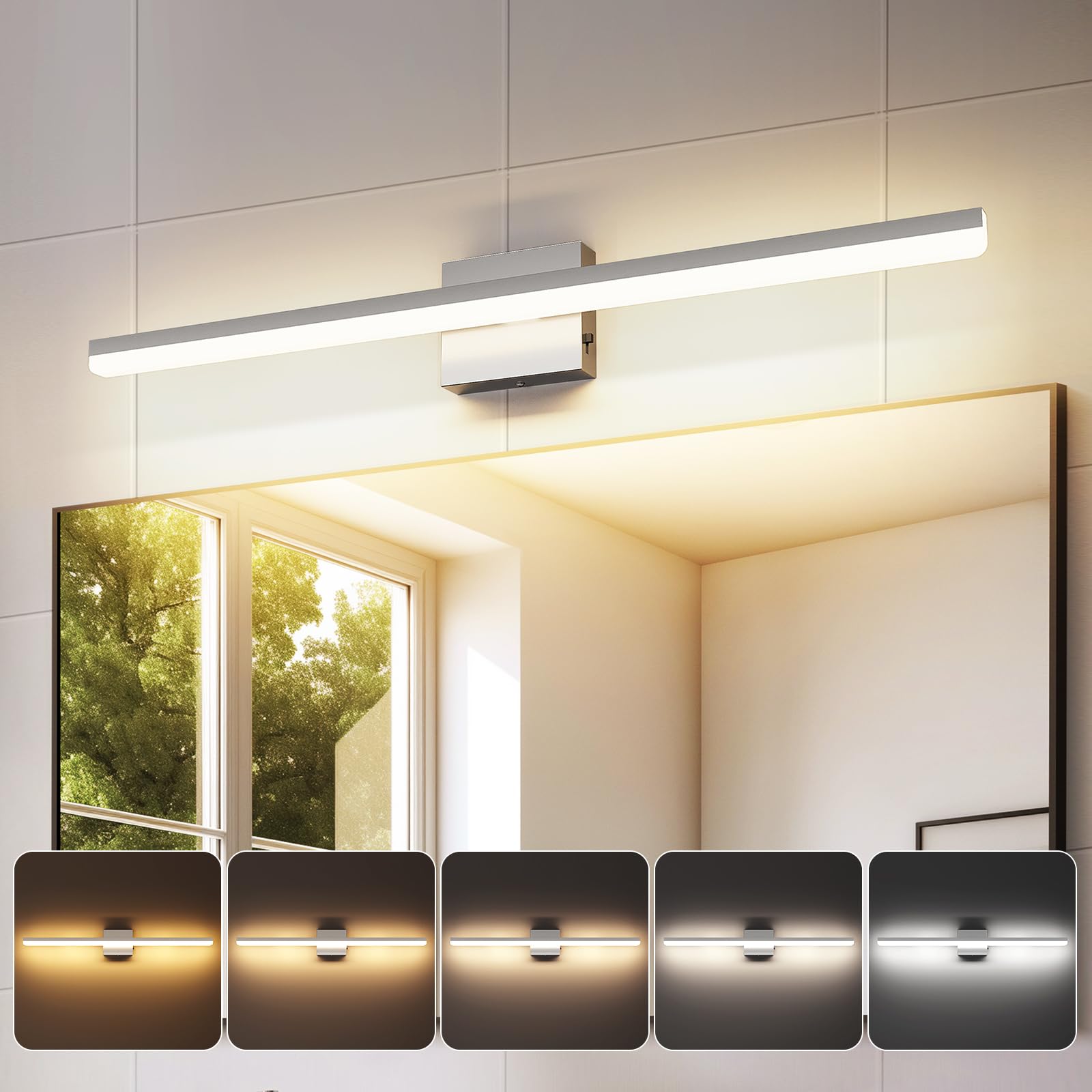 Pasoar LED Modern Bathroom Light Fixtures 22W Brushed Nickel Vanity ...