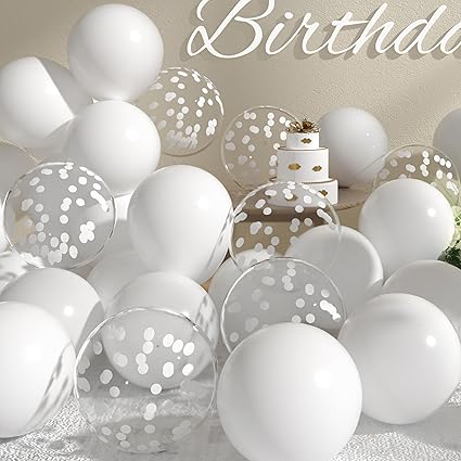 Amazon.com: SUWEN White Balloons and Confetti Balloons Set 47PCS Latex ...