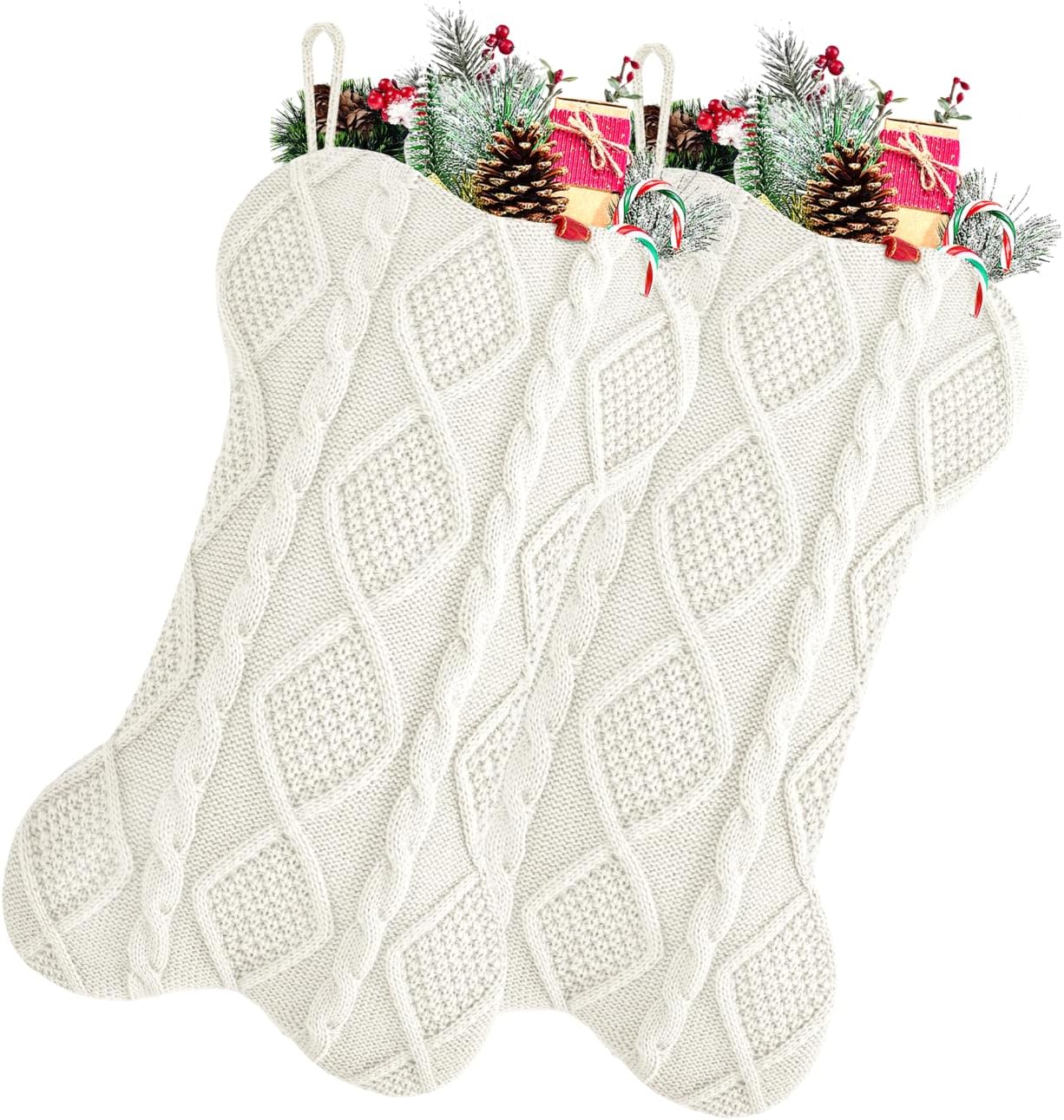Amazon.com: Kunyida 18 Inch Christmas Stockings,Ivory Knit Bulk Double ...