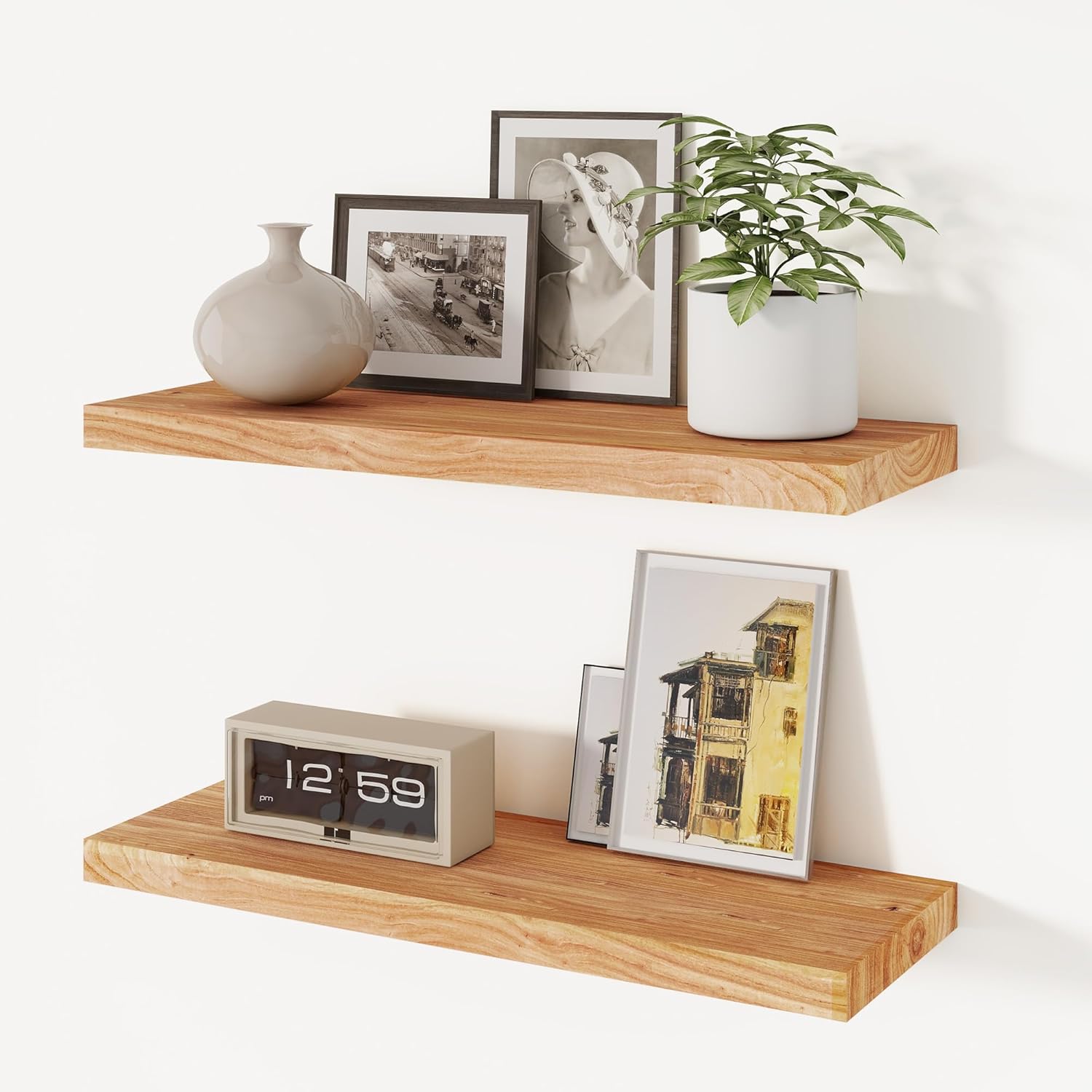 Amazon.com: Floating Shelves, 8 Inch Deep Rustic Solid Elm Wood Wall ...