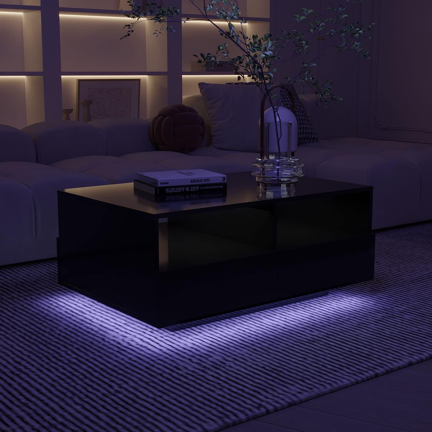 Mesa de centro LED con cajones de almacenamiento, mesa de centro de ...