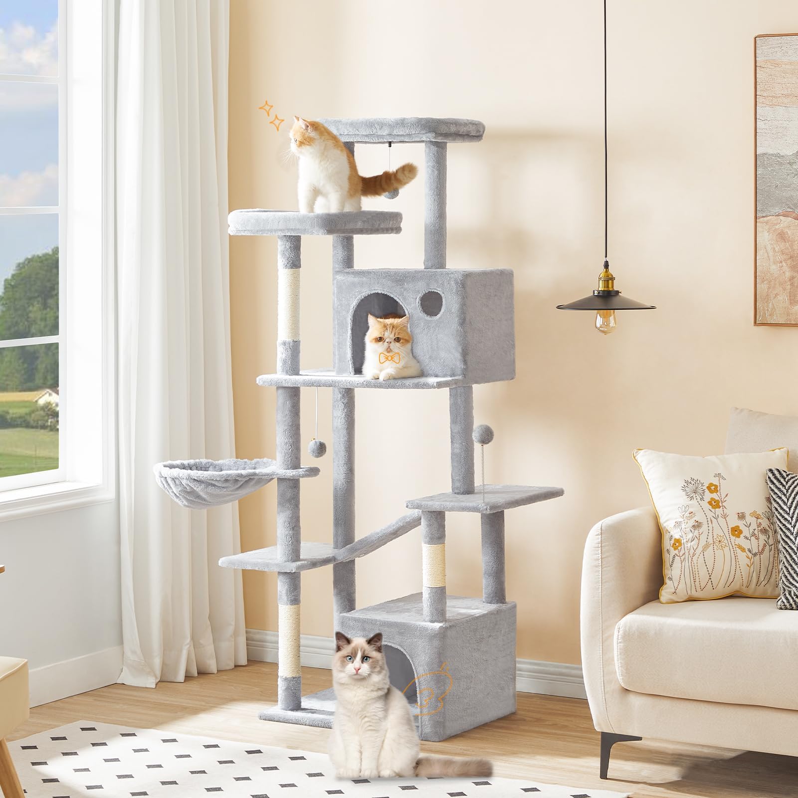 Amazon.com : HOOBRO Cat Tree for Indoor Cats, 65.4 Inches Tall Cat Tree ...