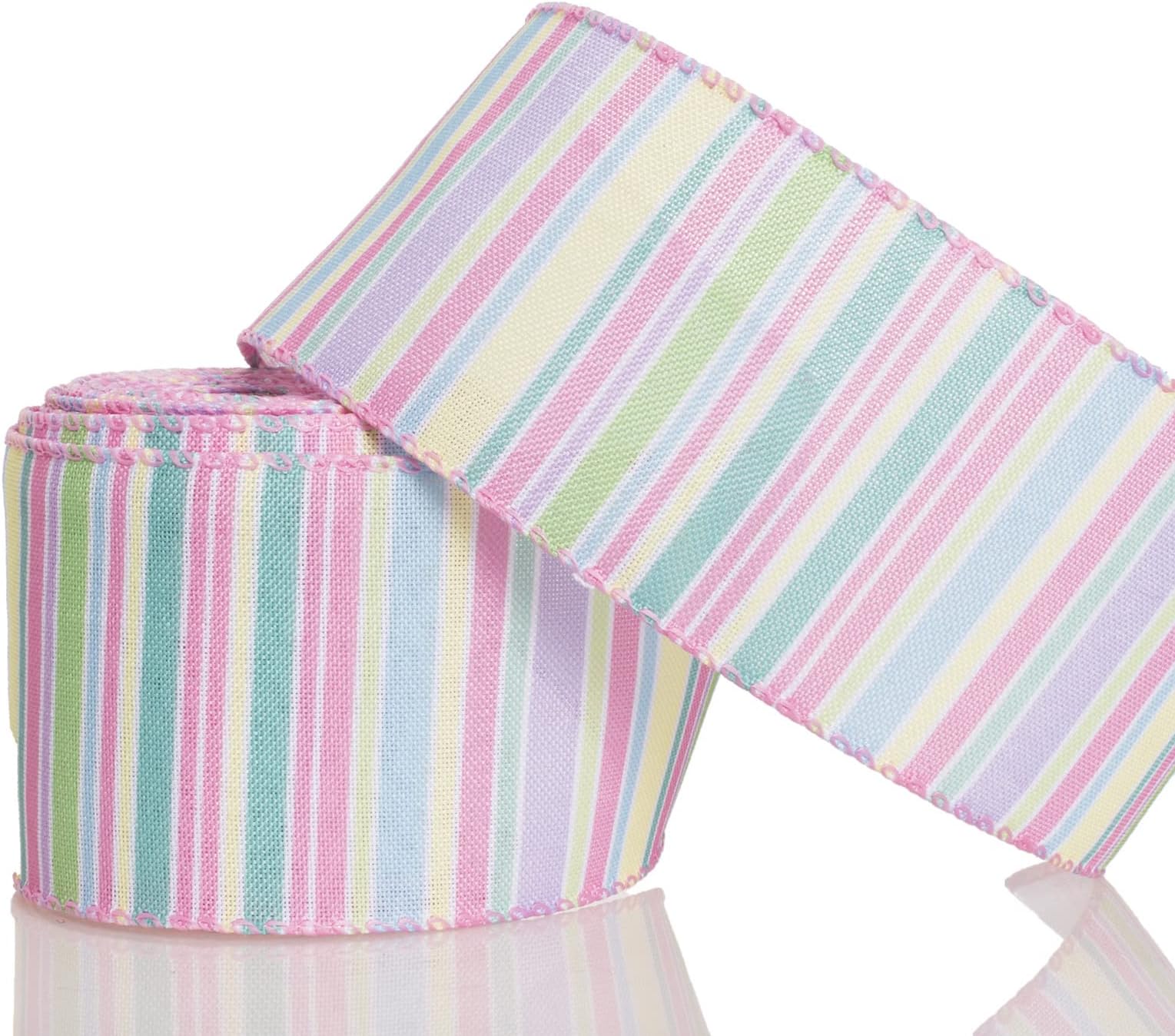 Amazon.com: ATRBB Horizontal Stripe Ribbon Wired, Pastel Rainbow Wired ...