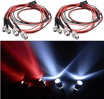 Amazon.com: Chanmoo 2Pack 4Leds RC Car LED Lights White Headlights Red ...