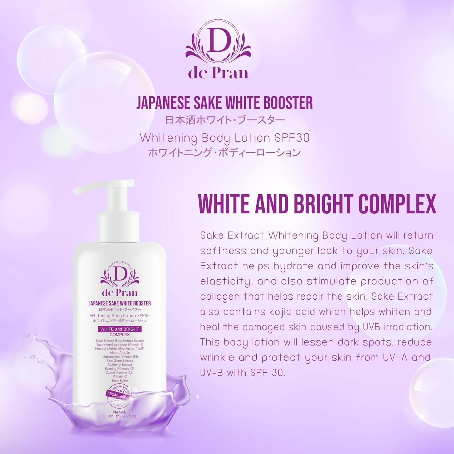 dePran Skin | Japanese Rice Sake Skin Brightening Body Lotion-Alpha ...
